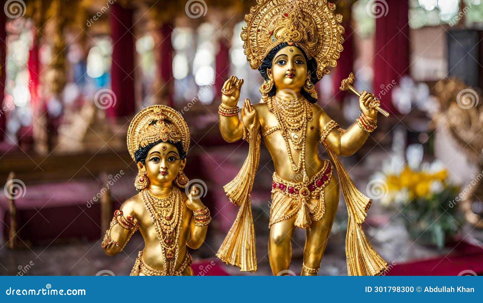 Small Gold Statue of Krishna, at a Hare Krishna Stock Photo - Image of ...