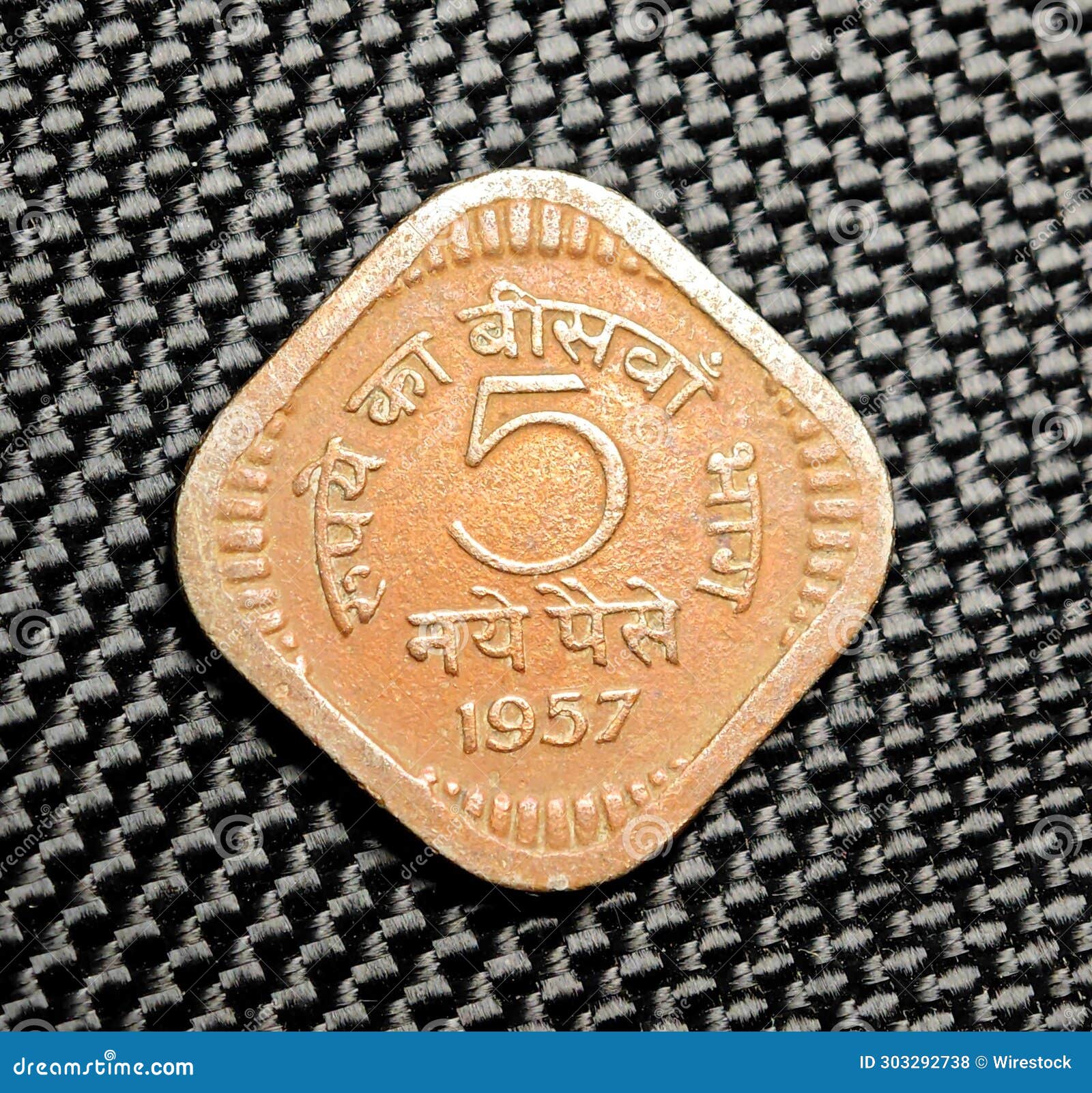 The Small Golden Coin Has the Face of a Five Cent Stock Photo - Image ...