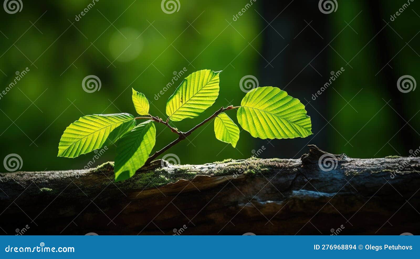 A Small Green Leaf on a Log in a Forest Setting Stock Illustration ...