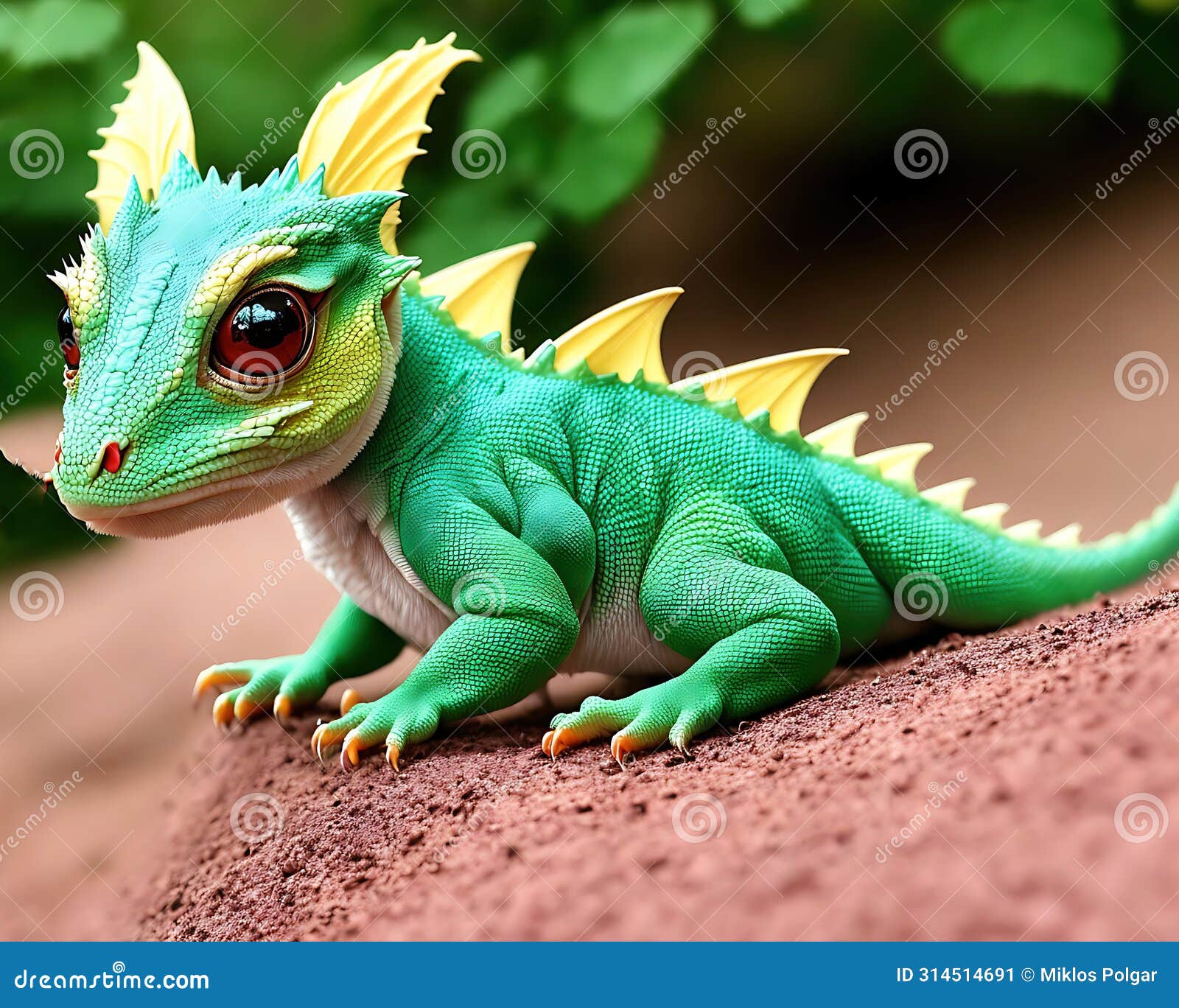 A Small Green Lizard with Big Eyes and Sharp Teeth Sitting on a Rock ...