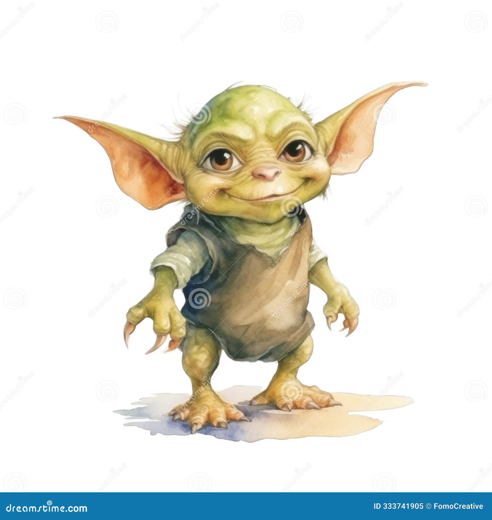 A Small, Green, Smiling Creature with Large Ears and Claws Stock ...