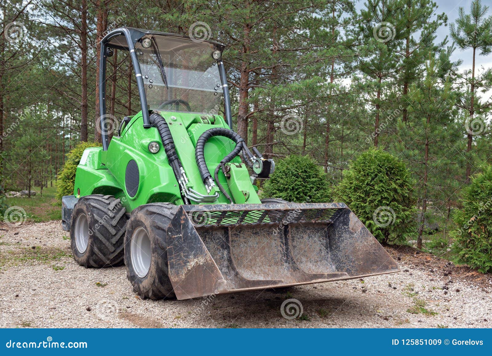 Small Green Tractor or Skid Loader Parked in Forest Stock Image - Image ...