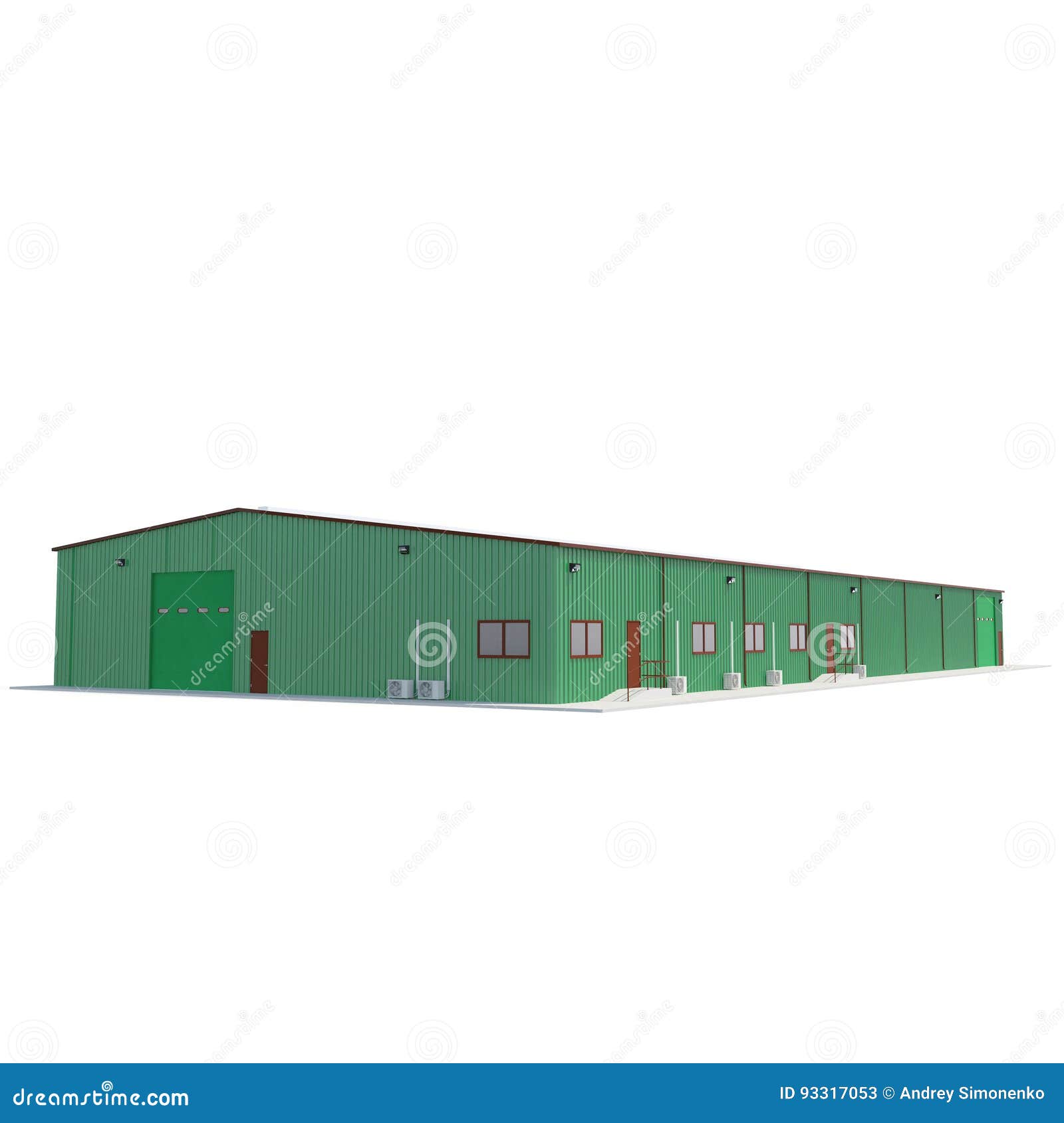 Small Green Warehouse Building On White. 3D Illustration Stock ...