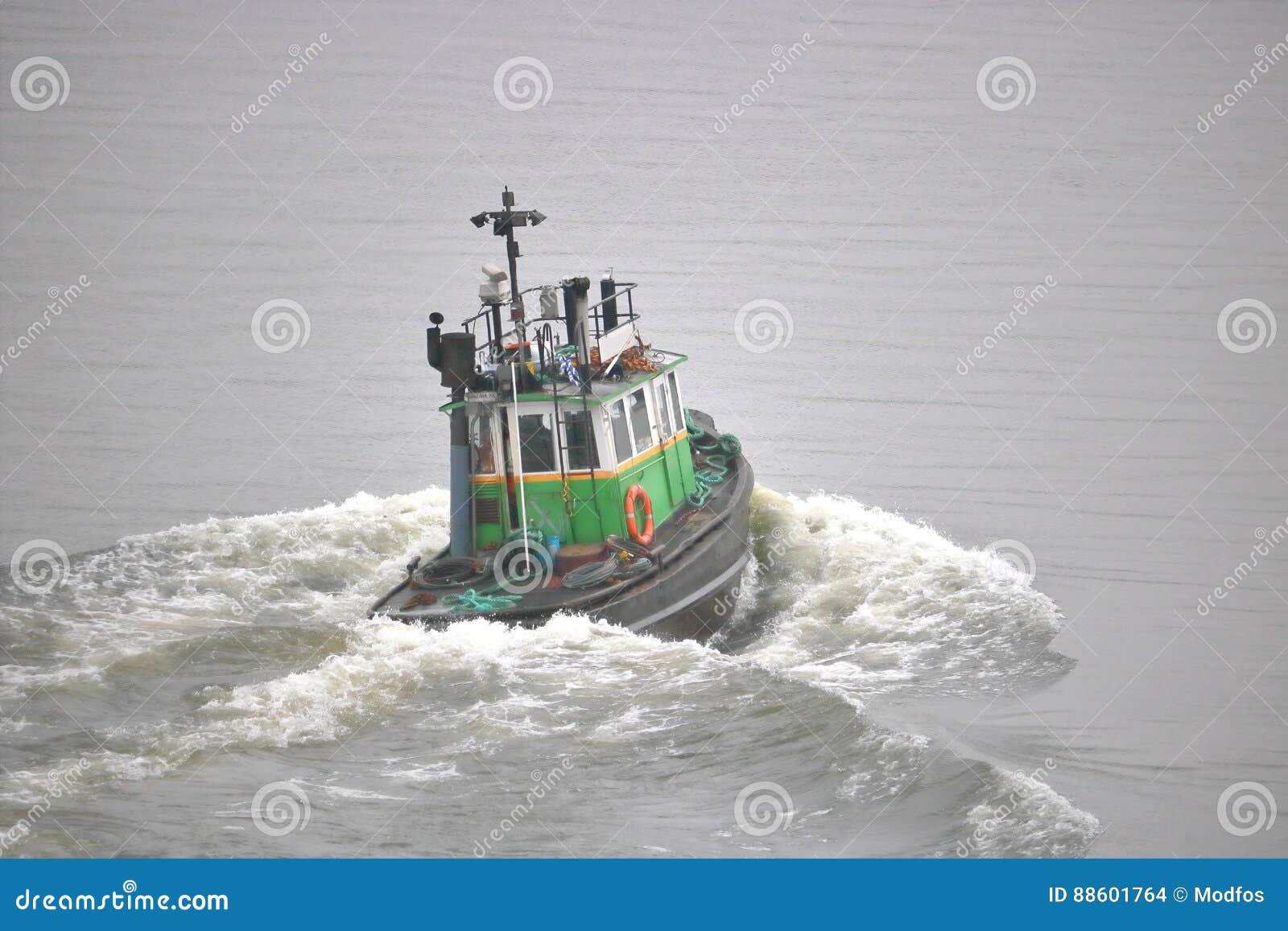 Small Green Working Tug Boat Stock Photo - Image of exterior, small ...
