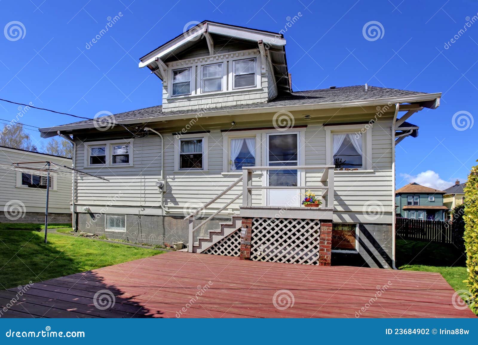 Small Grey Old Charming House Back Yard Exterior. Stock Photo - Image ...