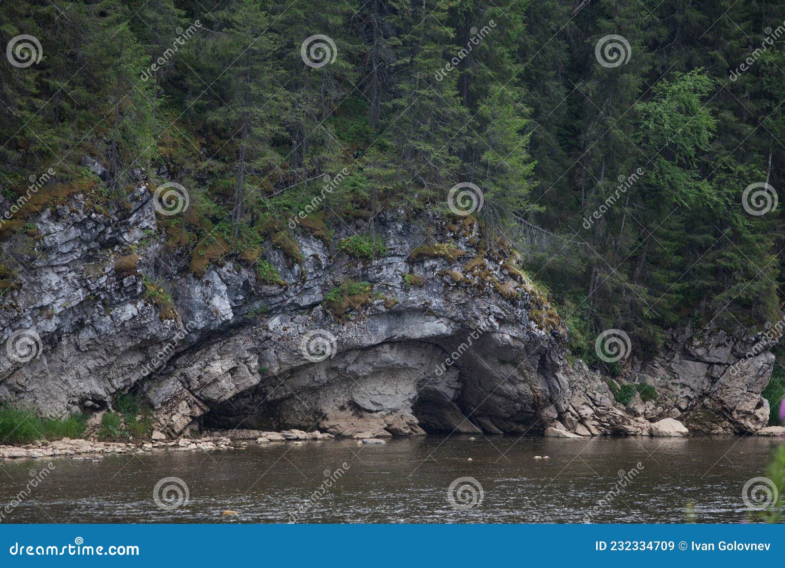 Small Grotto in the River, Covered with Forest and Moss Stock Image ...