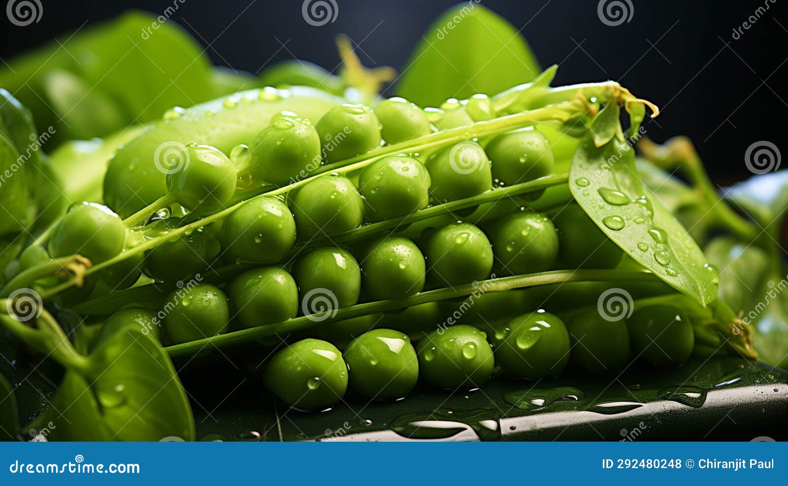 A Small Group Green Peas On A Green Background Stock Photo ...