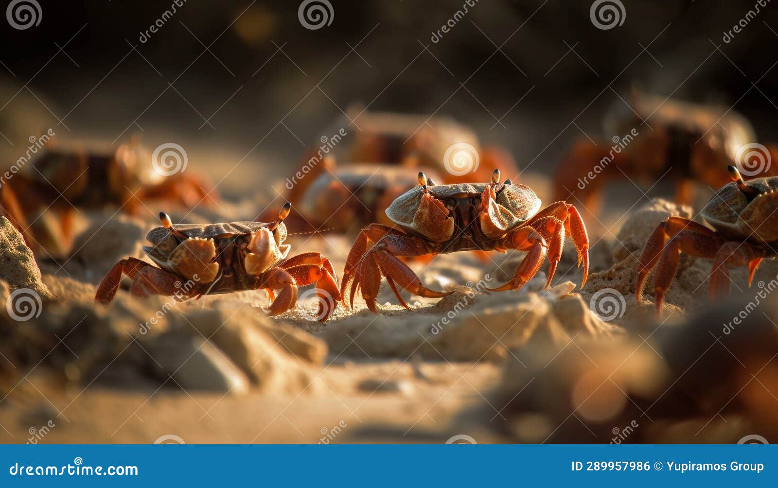 Small Group of Orange Crabs on Sandy Coastline in Summer Generated by ...