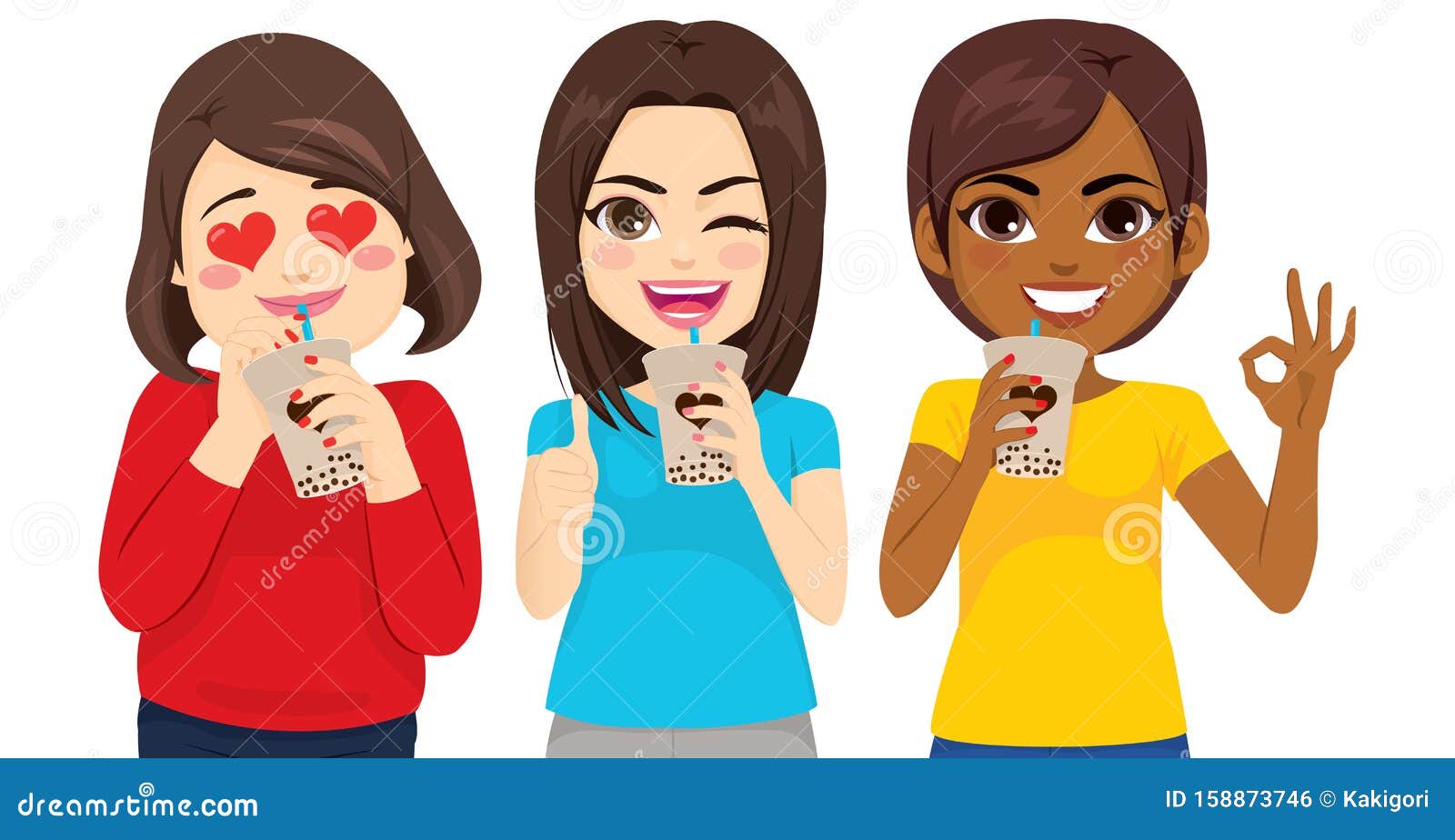 Women Group Drinking Bubble Tea Stock Vector - Illustration of sweet ...