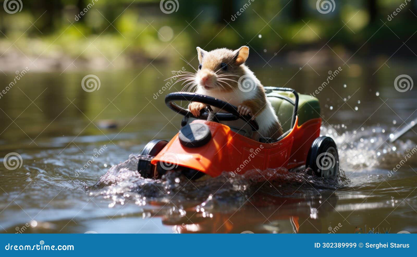 A Small Hamster Driving a Toy Car through Water, AI Stock Image - Image ...
