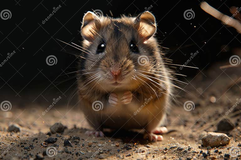 A Small Hamster Sitting on the Ground Looking Directly at the Camera ...