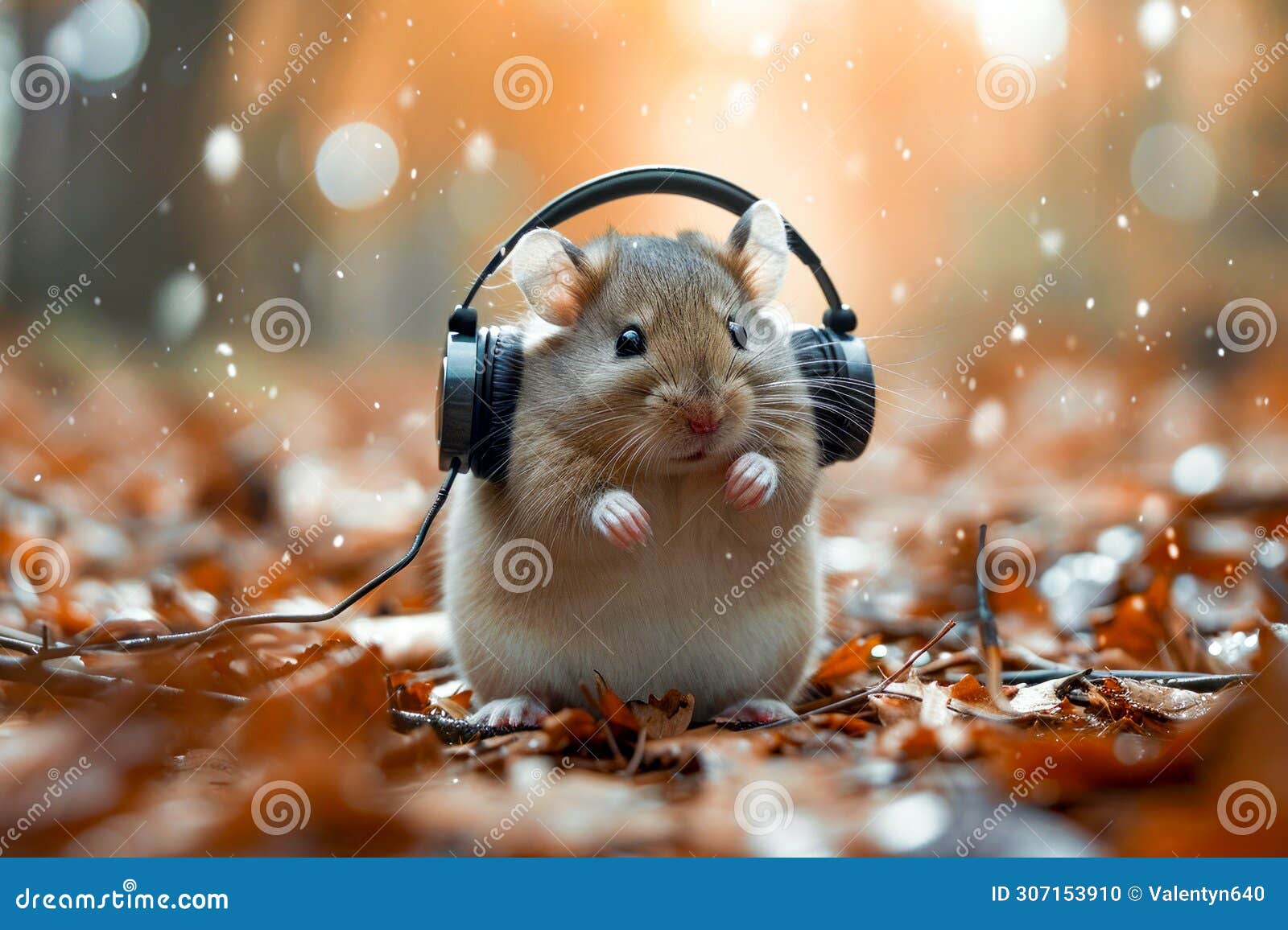 Small Hamster is Wearing Headphones and Holding Remote Control ...
