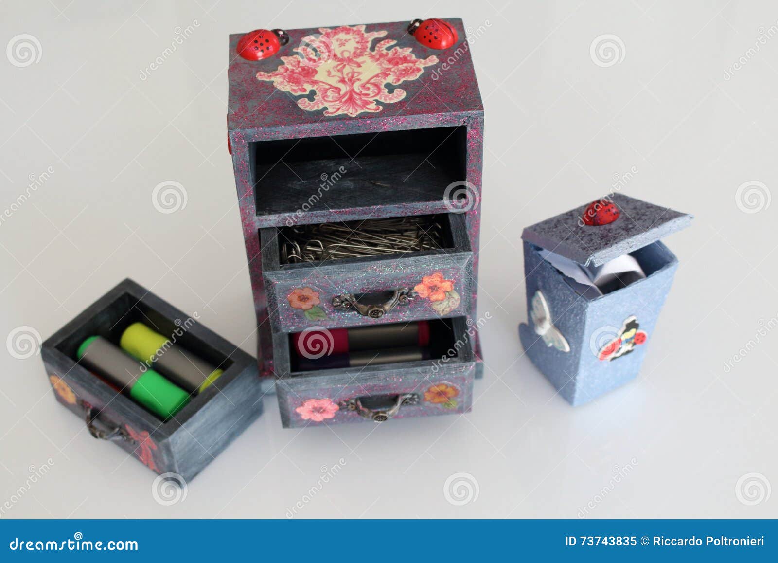 A Small Hand-made Waste Bins Decoupaged with Ladybug and Butterfly ...