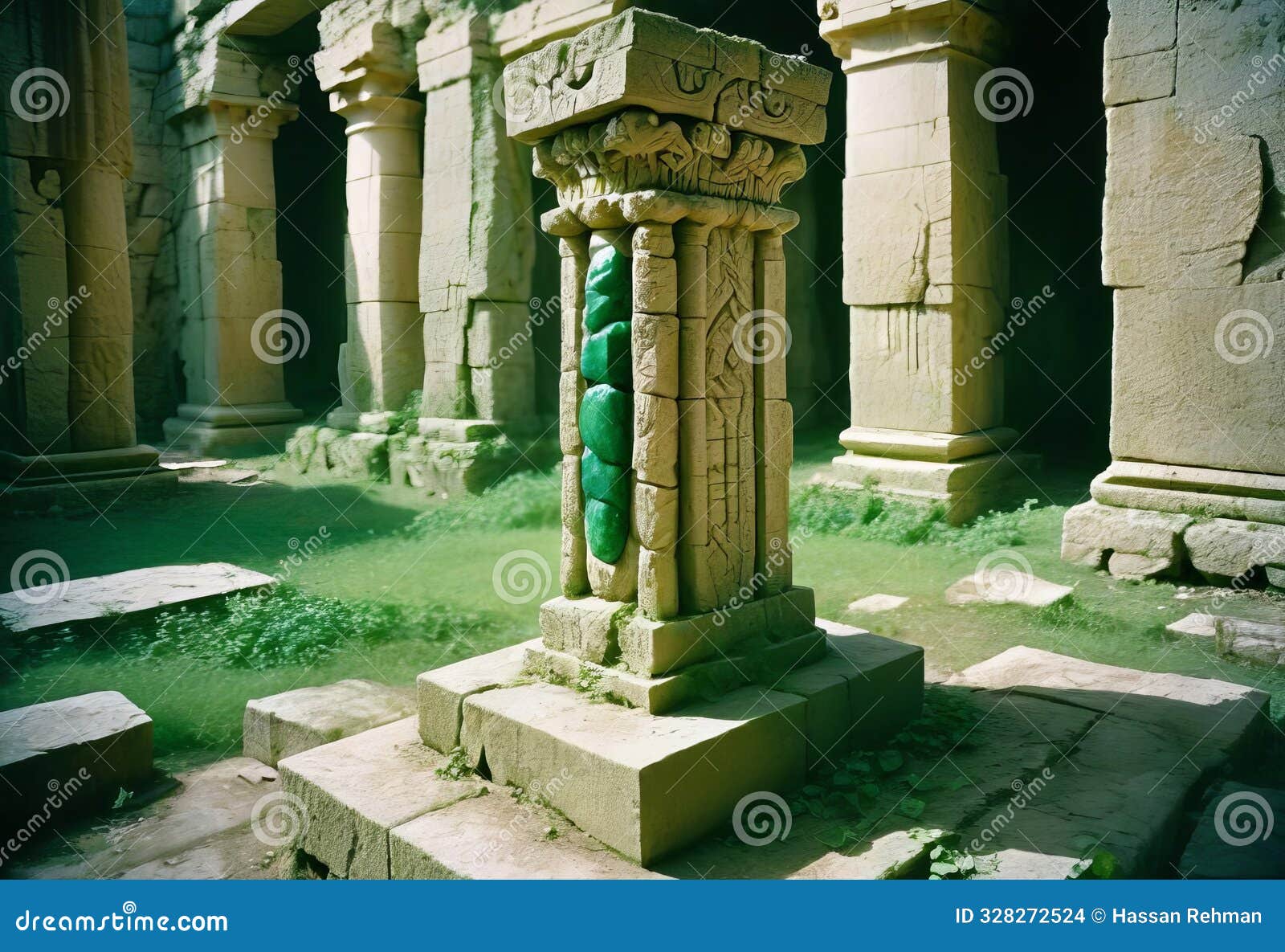 A Small Hand Sculpture Pillar with an Emeralds Background Stock ...
