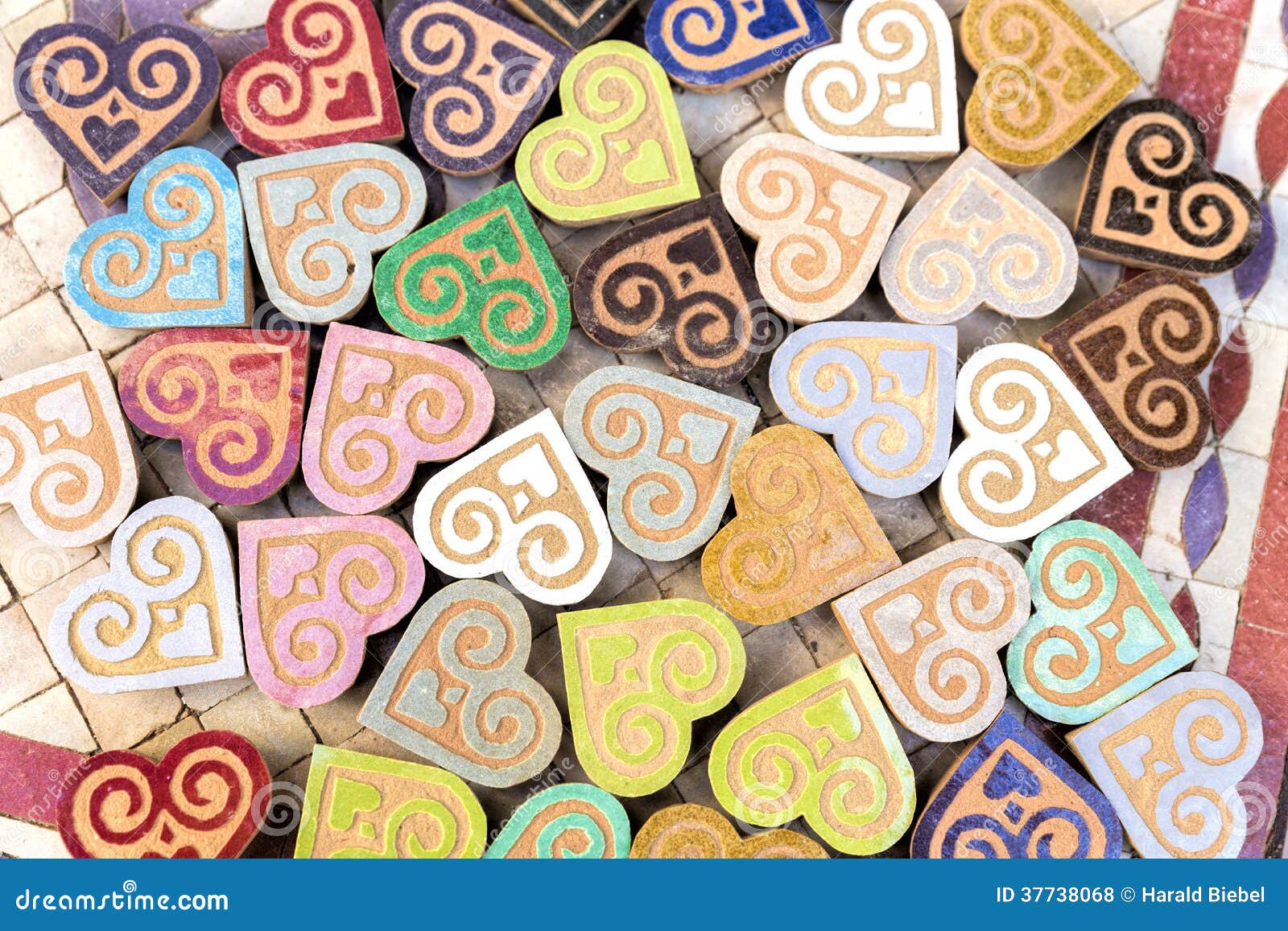 Small Handmade Clay Hearts, Morocco Stock Photo - Image of yellow, souk ...