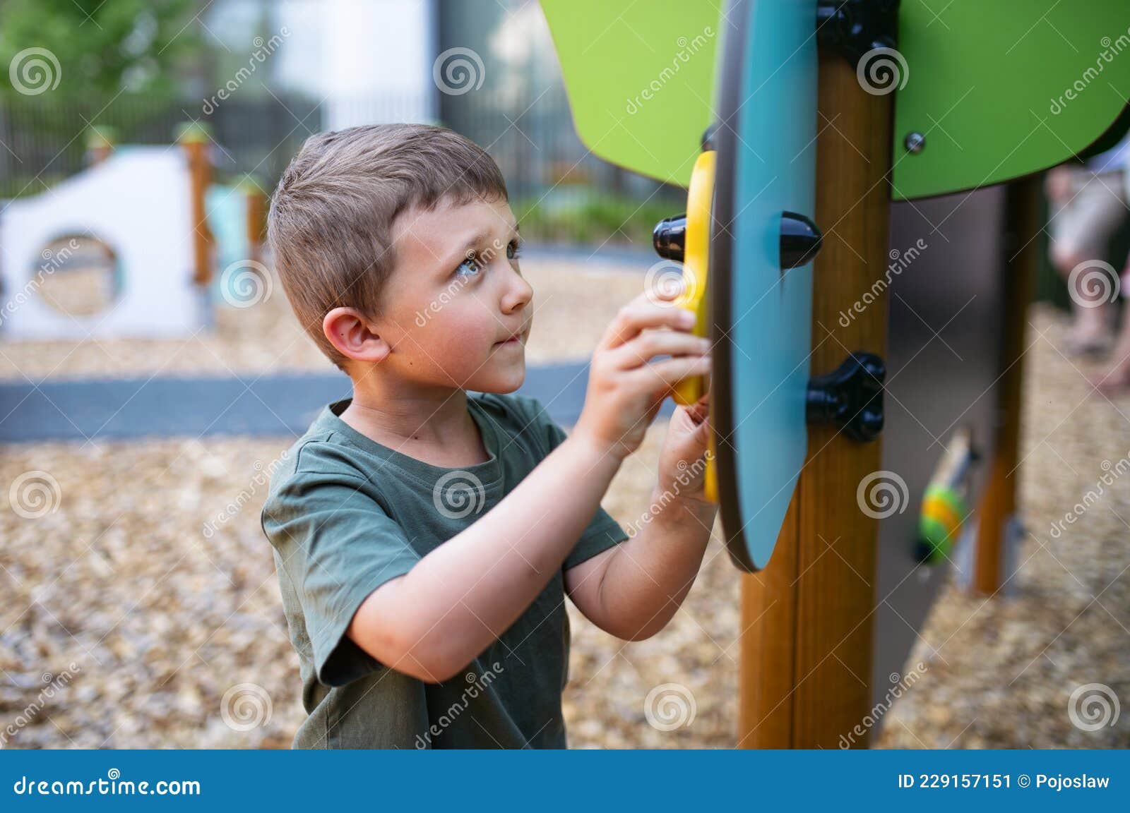 Small Happy Nursery School Boy Playing Outdoors on Playground. Stock ...