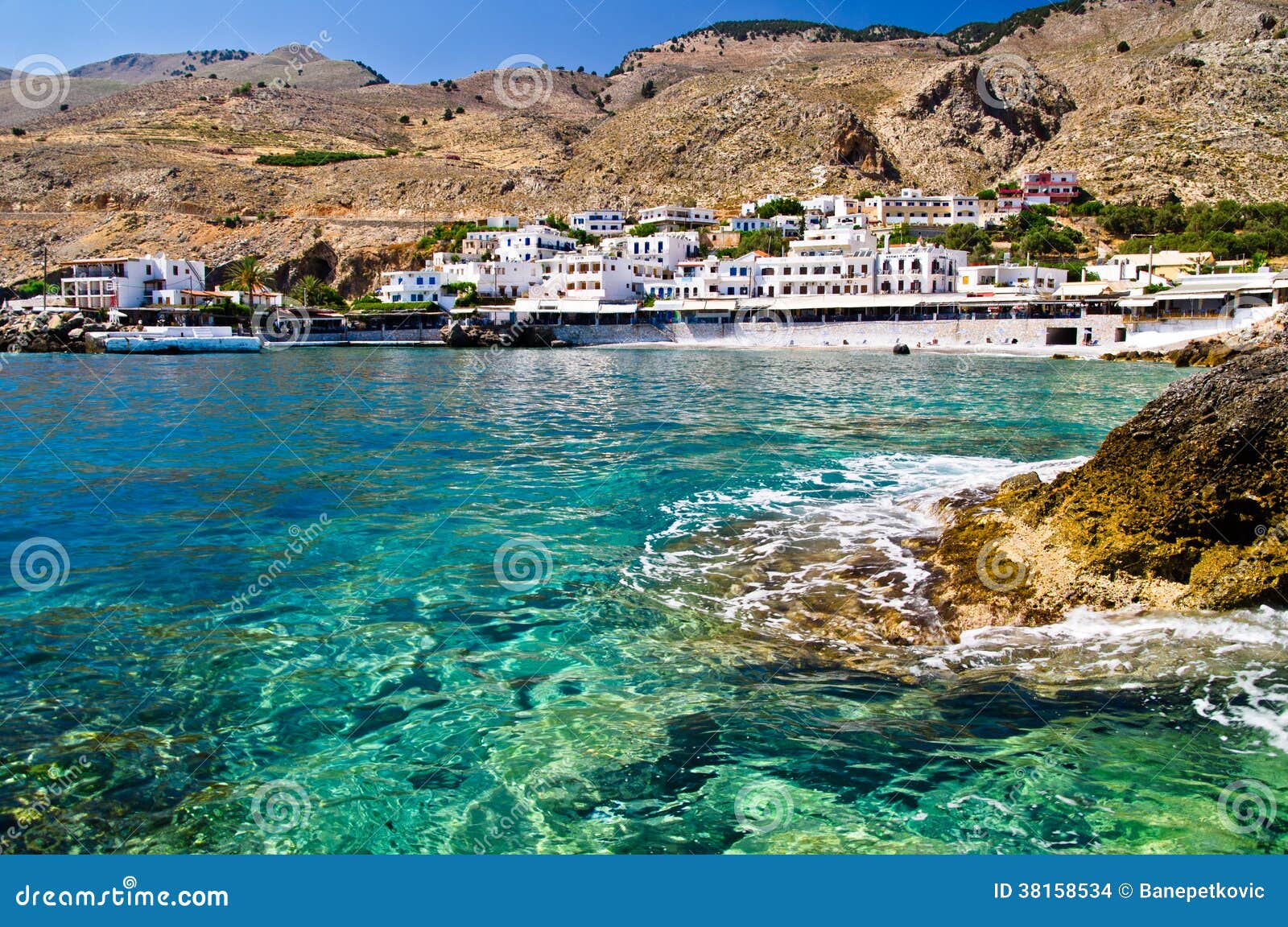 Small Harbor with Village at South Side of Crete Island Stock Photo ...