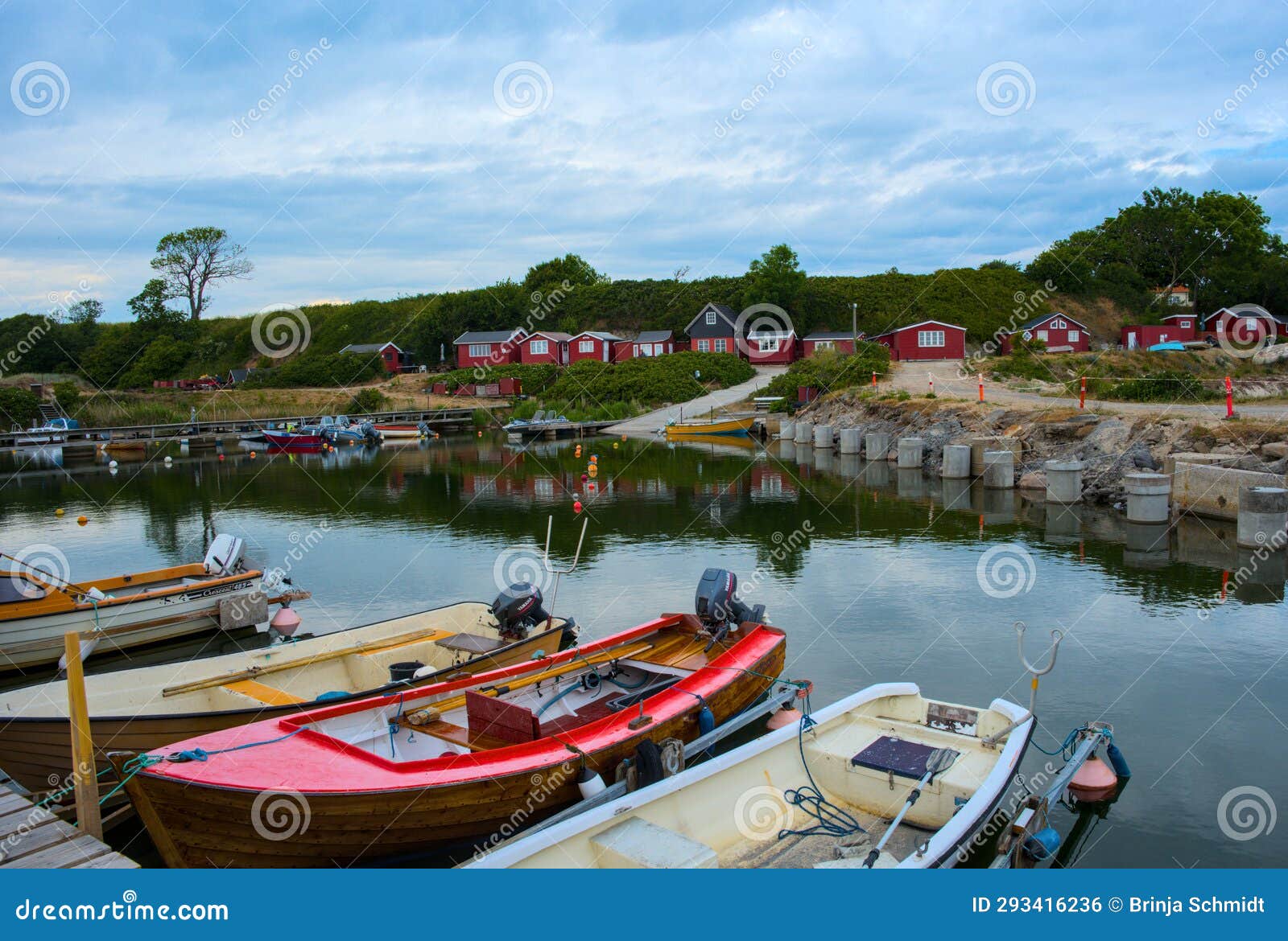 A Small Harbour with Boats and Tiny Houses in Boderne, Bornholm ...