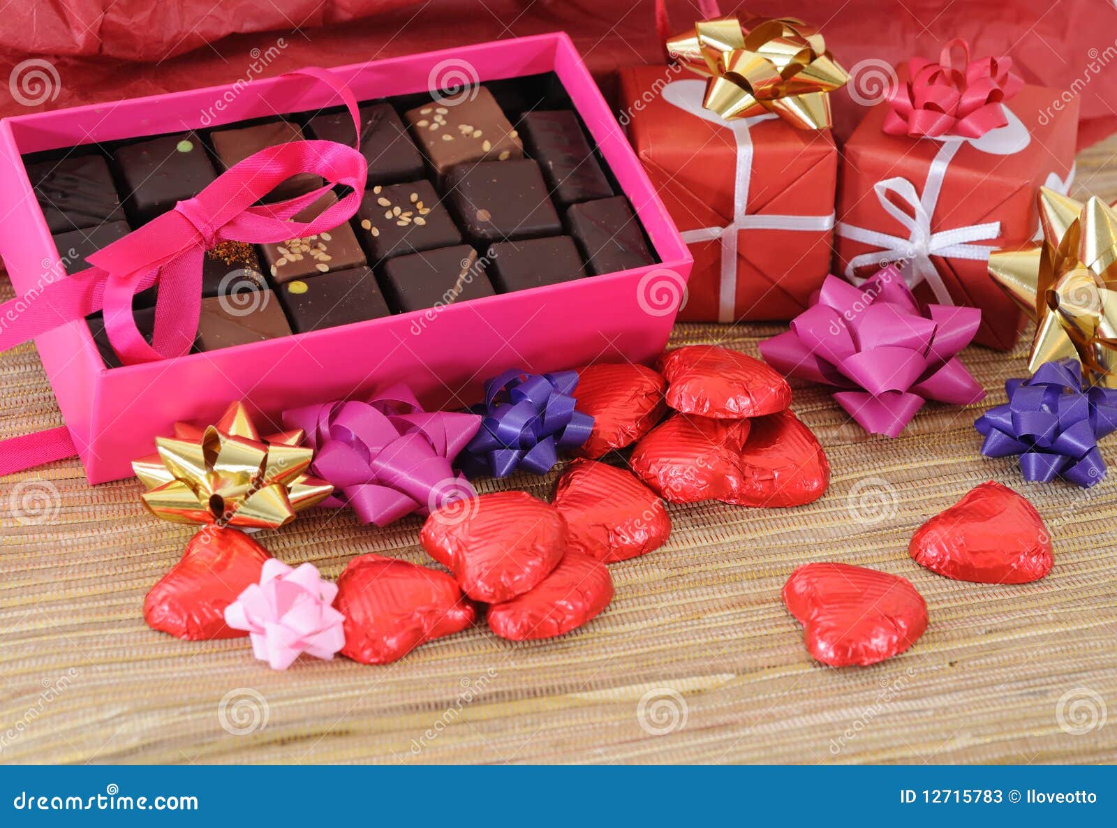 Small heart chocolates stock image. Image of gifts, ribbon - 12715783