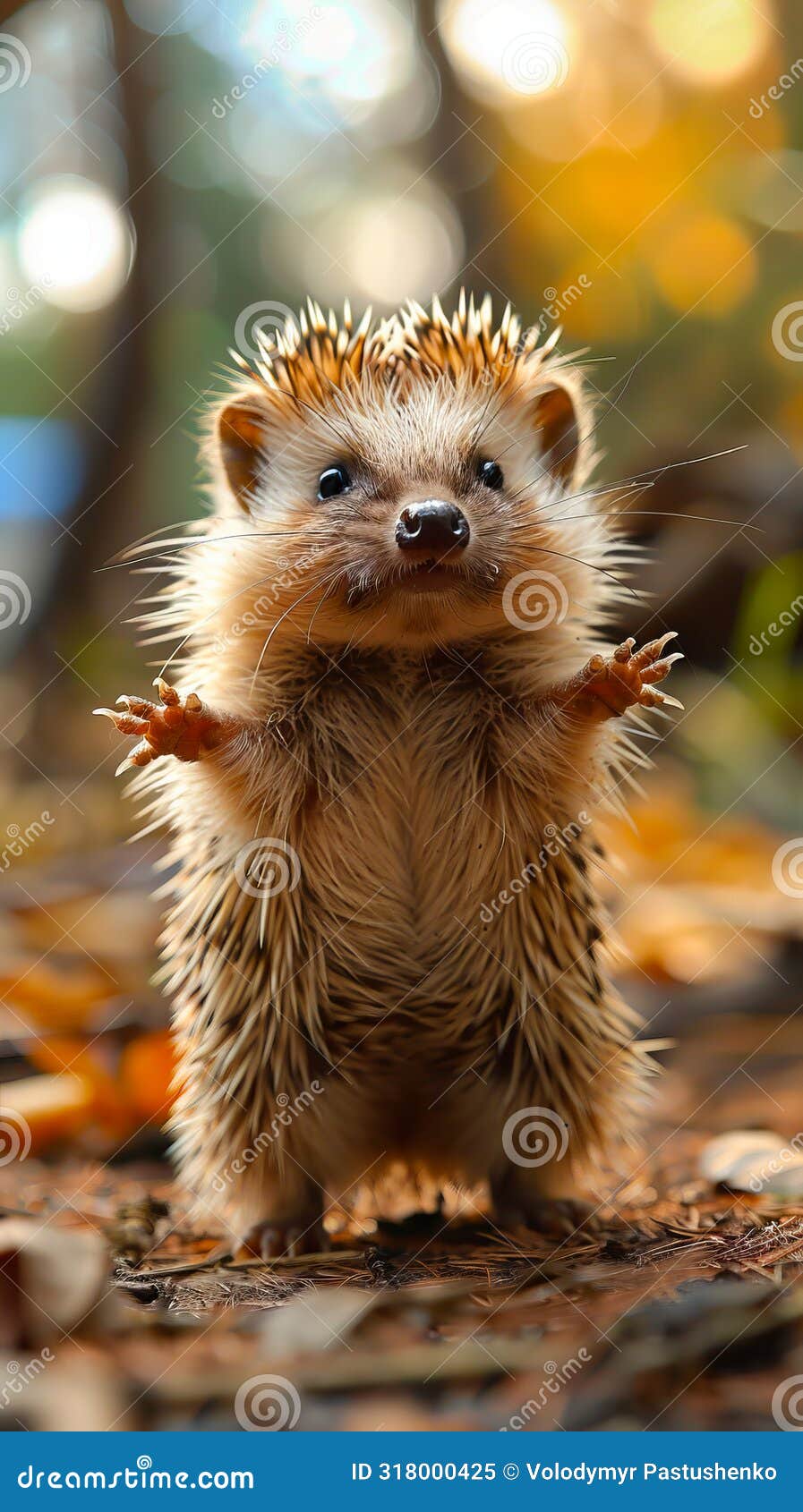 A Small Hedgehog Standing Up in the Woods Stock Image - Image of ...