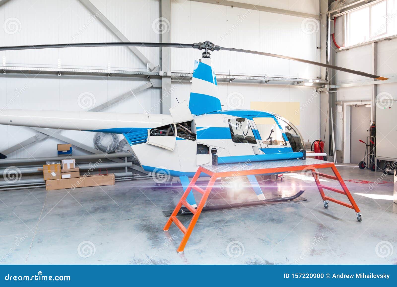 Small Helicopter in the Hangar Stock Photo - Image of rotorcraft ...