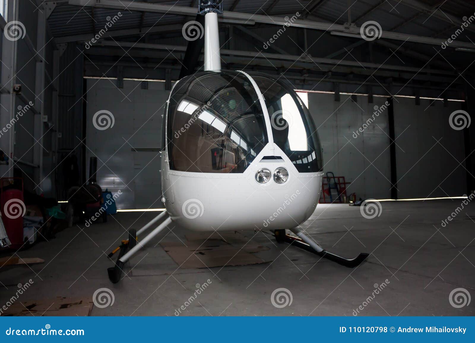 Small Helicopter in the Hangar Stock Photo - Image of aviation, copter ...