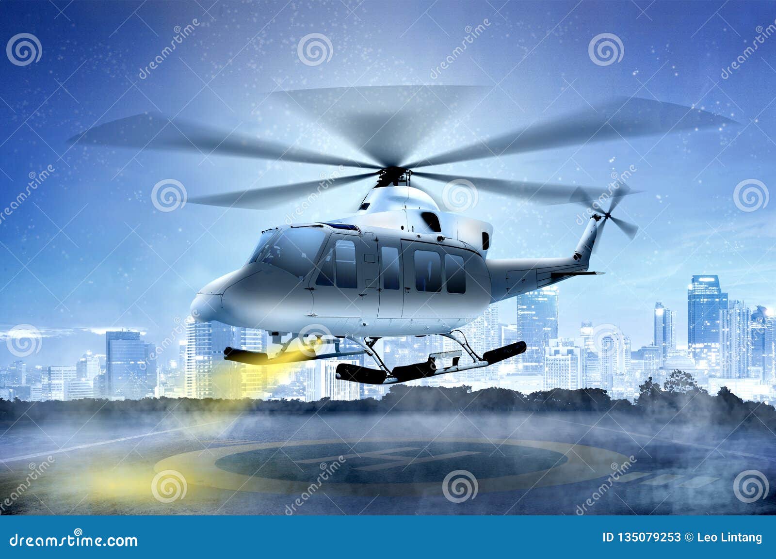 Small Helicopter Landing on the Helipad Stock Image - Image of color ...