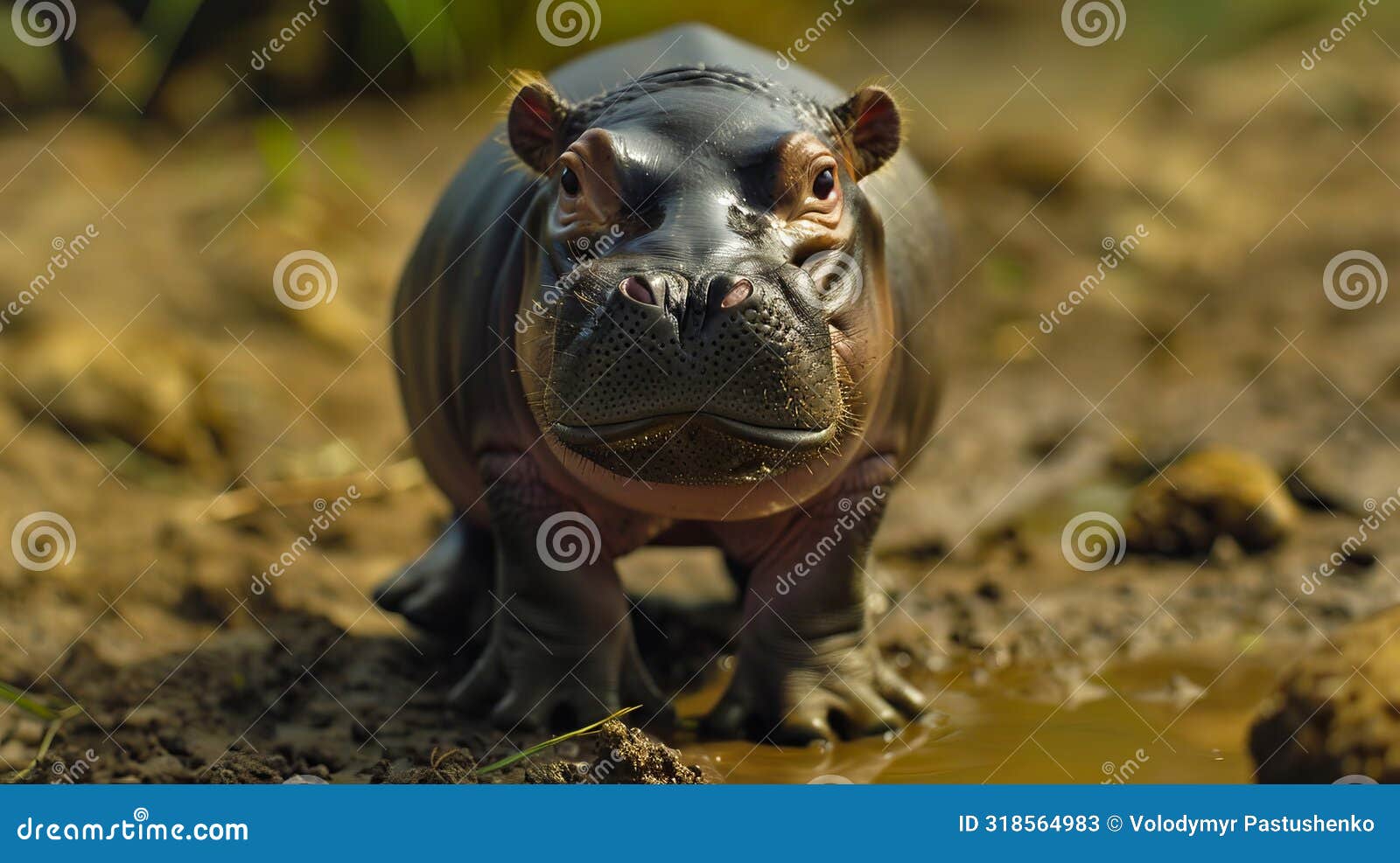 A Small Hippopotamus Swimming In His Pond Stock Photography ...