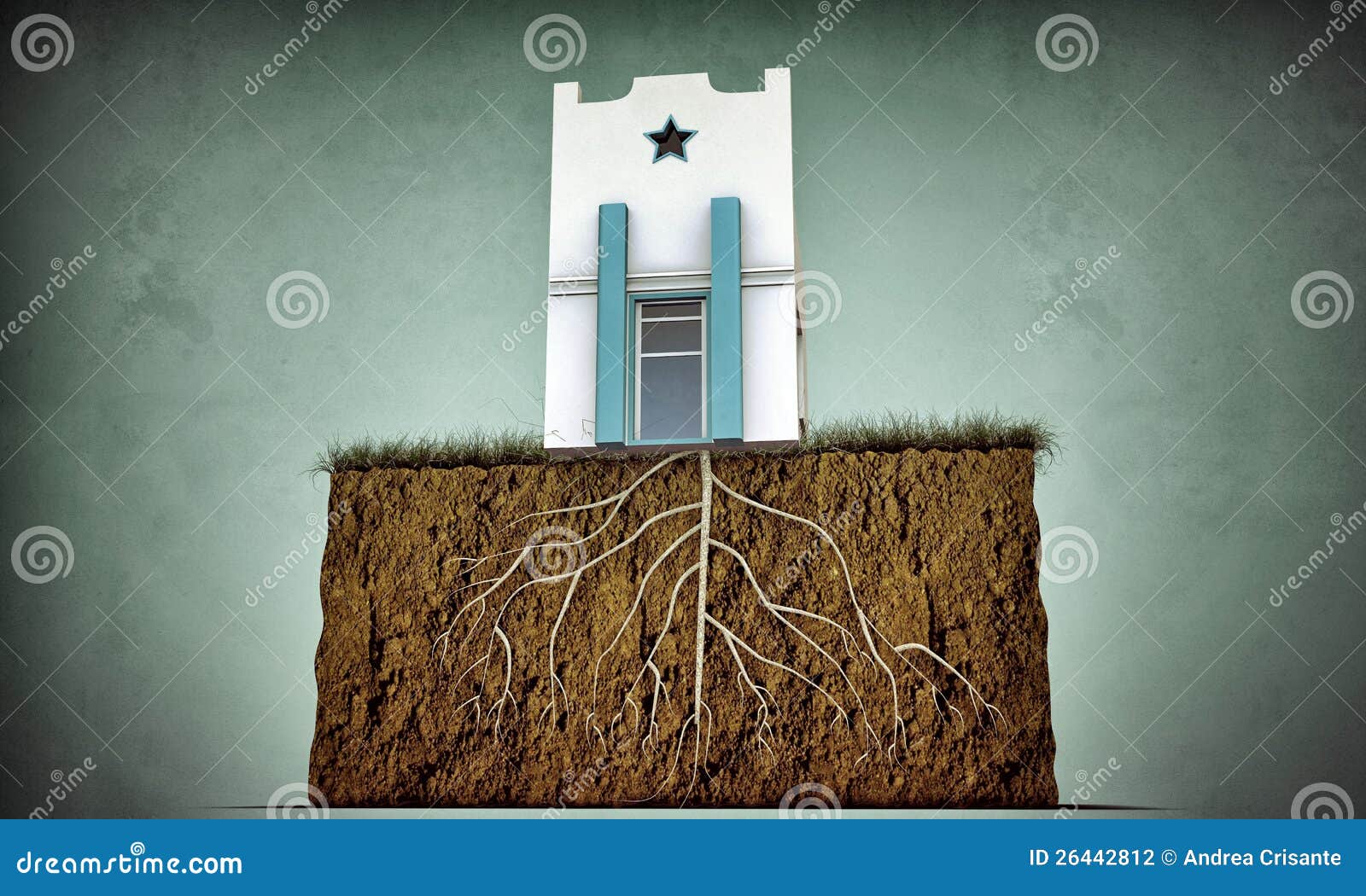 Small house with big roots stock photo. Image of grunge - 26442812