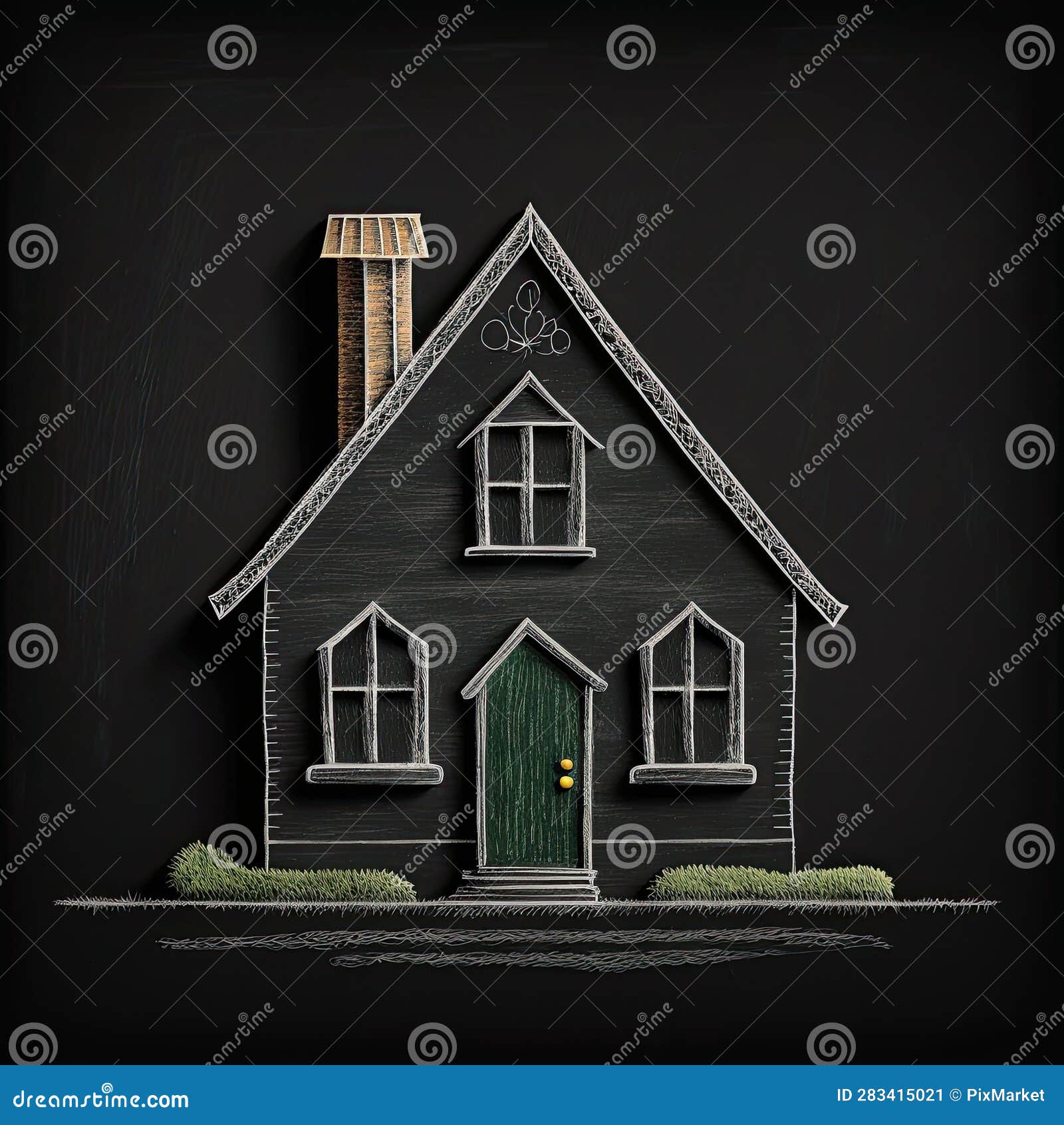 House, Chalk Drawing on Blackboard, Generative AI Stock Illustration ...