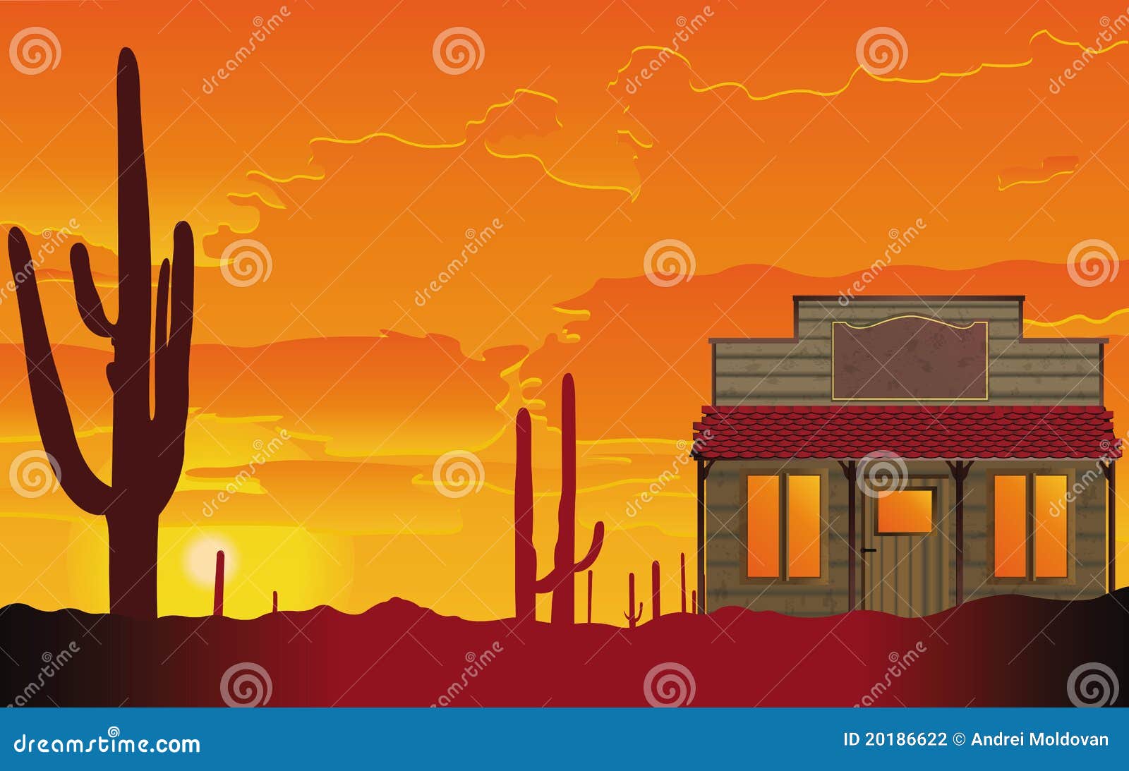 Small house in the desert stock vector. Illustration of mountains ...