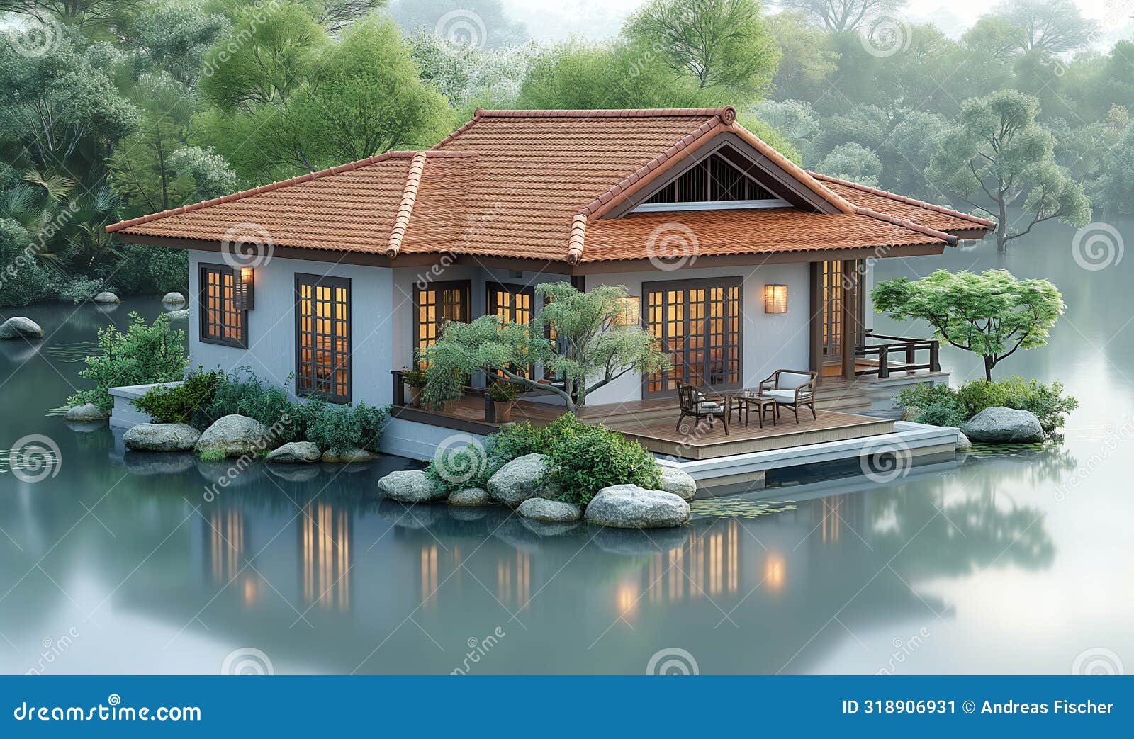 Small House on Floating Island. Stock Image - Image of house, nature ...
