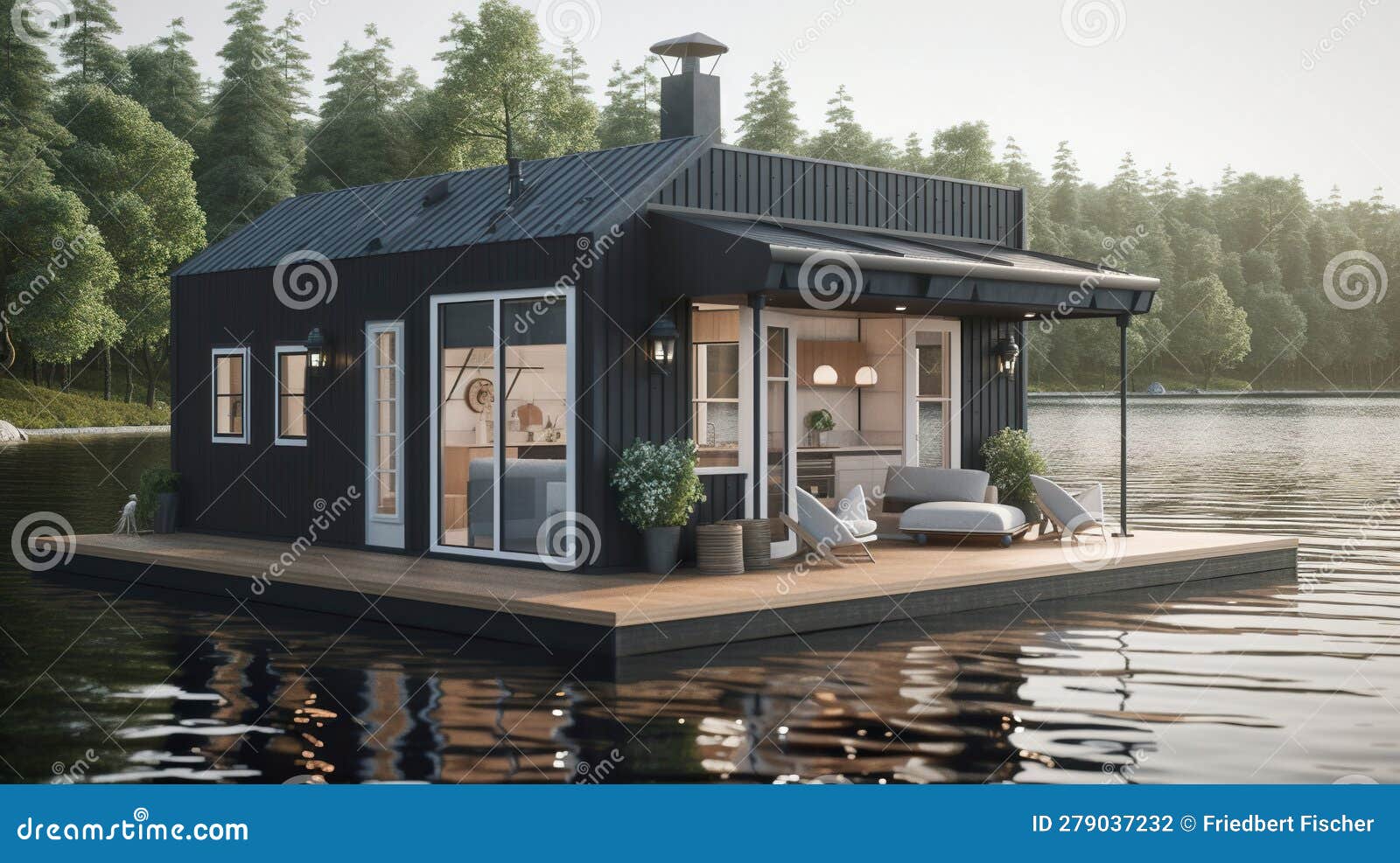 A Small House on a Floating Platform in the Water. AI Generative Image ...