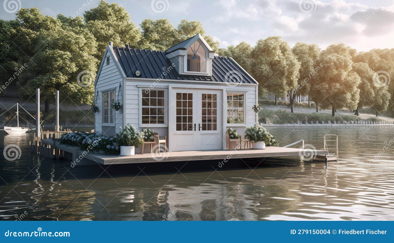 A Small House on a Floating Platform in the Water. AI Generative Tiny ...