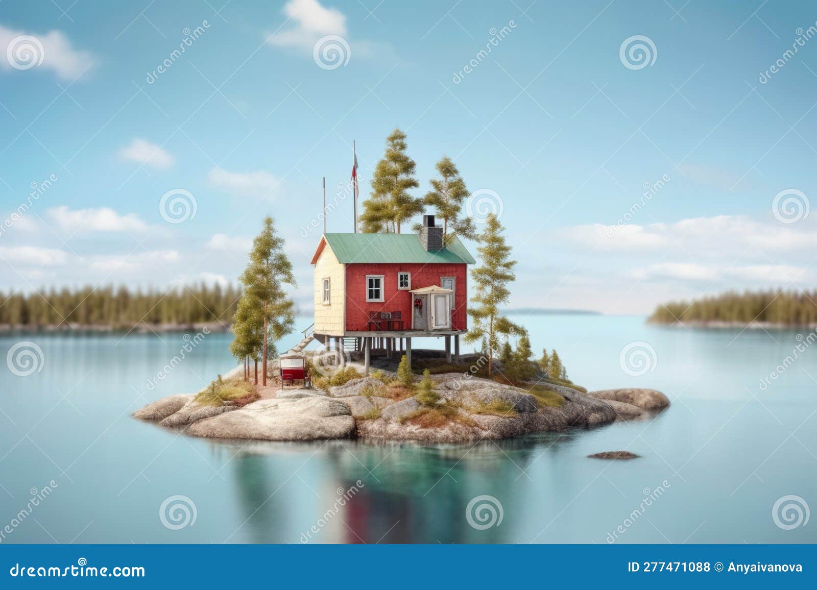 A Small House on a Small Island in the Middle of a Lake. Generative AI ...