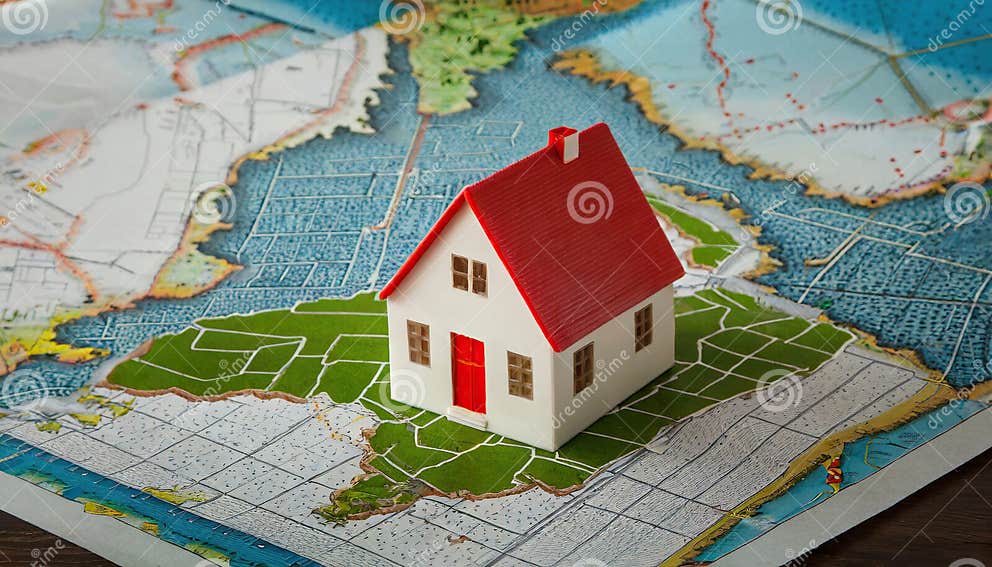 Small house on the map stock illustration. Illustration of home - 301813339