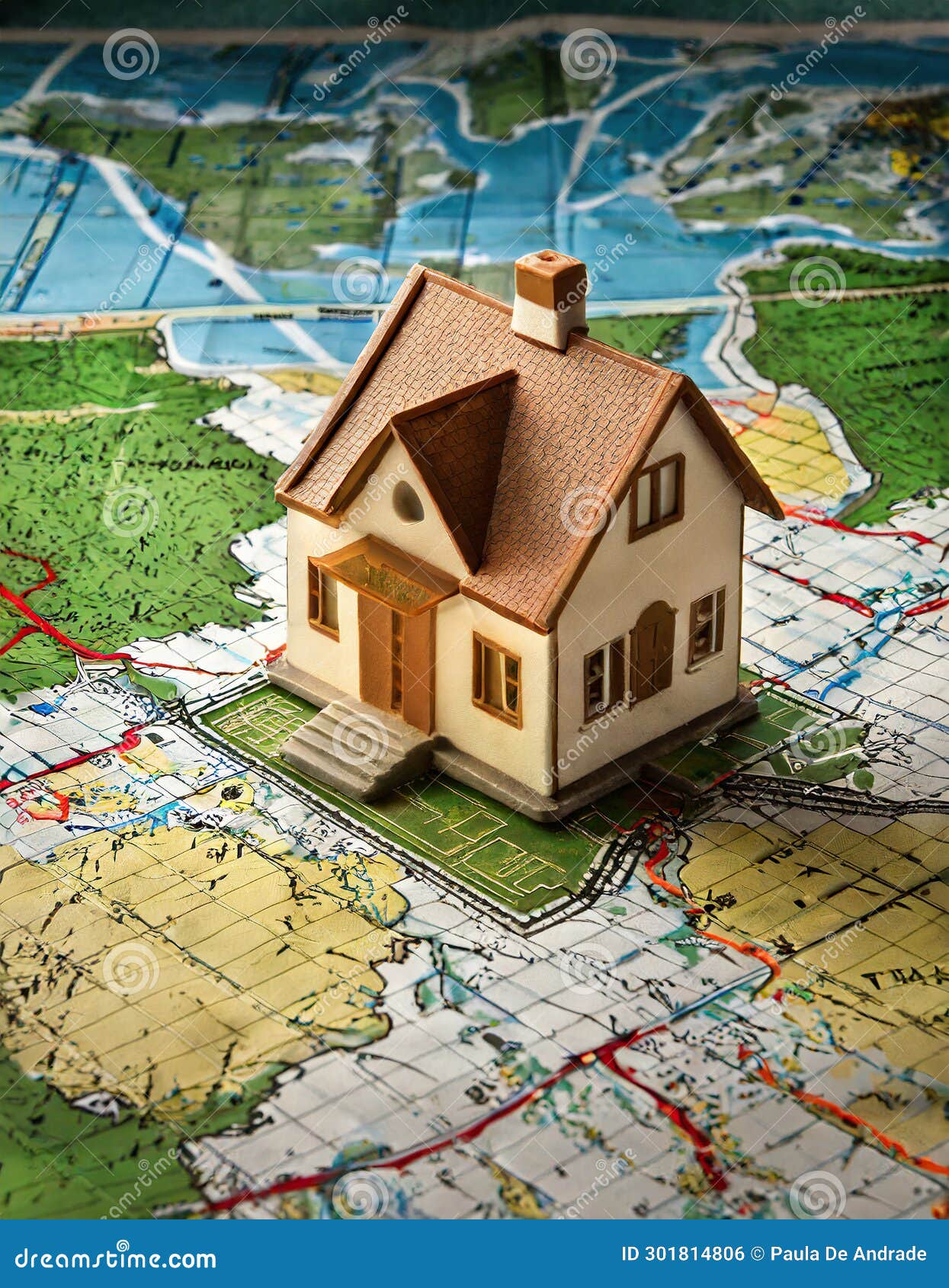 Small house on the map stock illustration. Illustration of area - 301814806