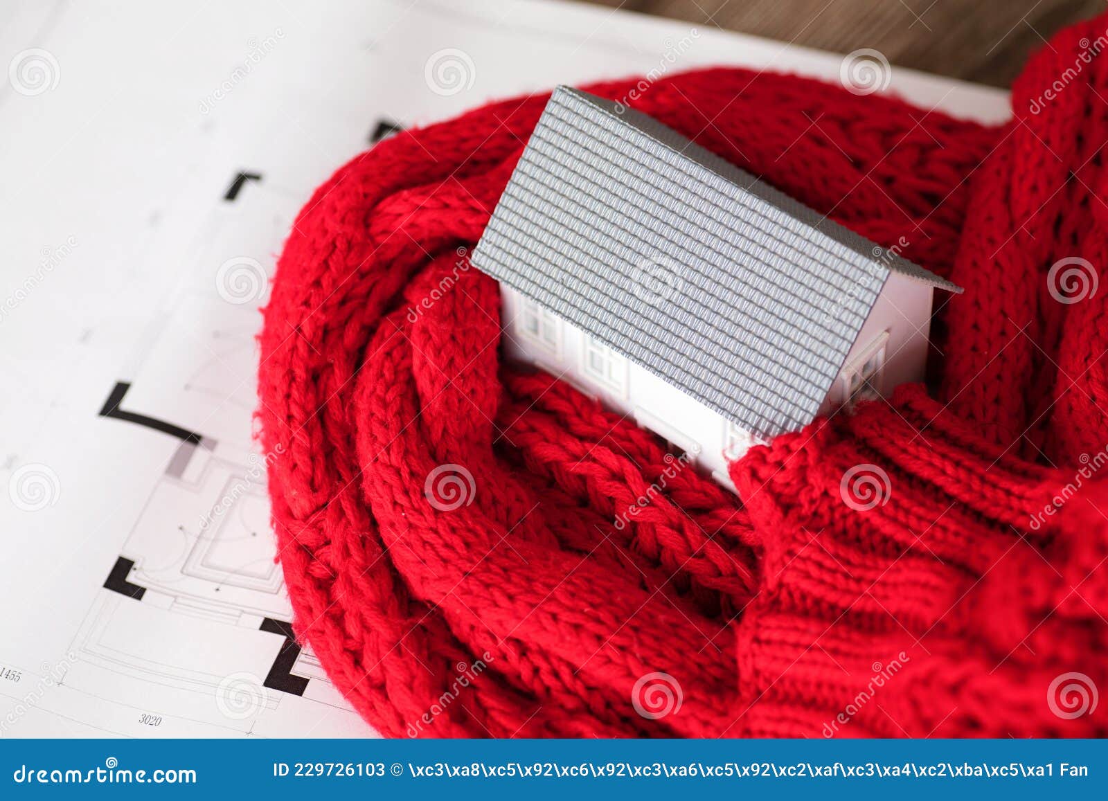 Small House Model Wrapped in Red Scarf Stock Image - Image of policy ...