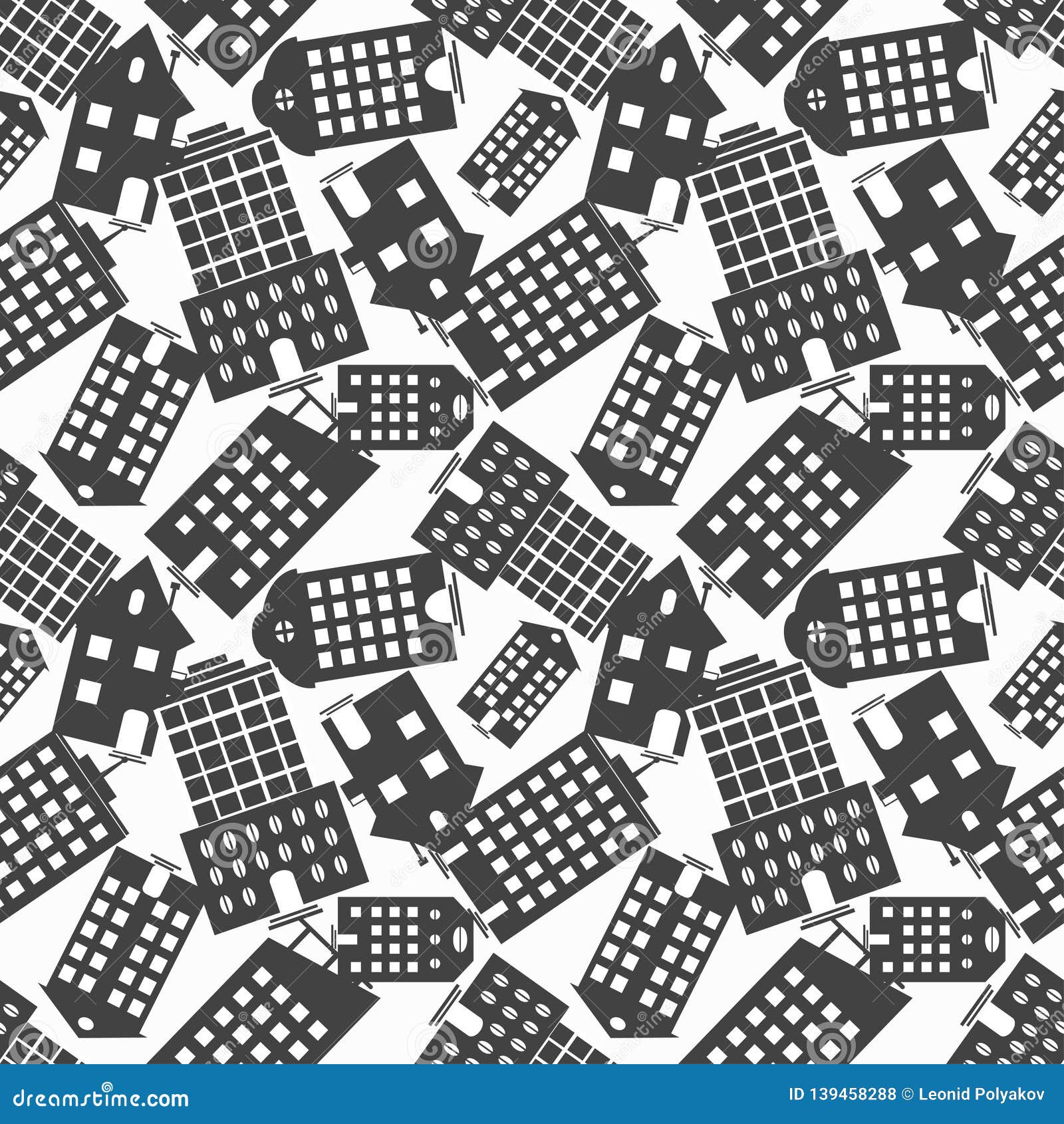 Small House Monochrome Abstract Seamless Pattern Stock Illustration ...