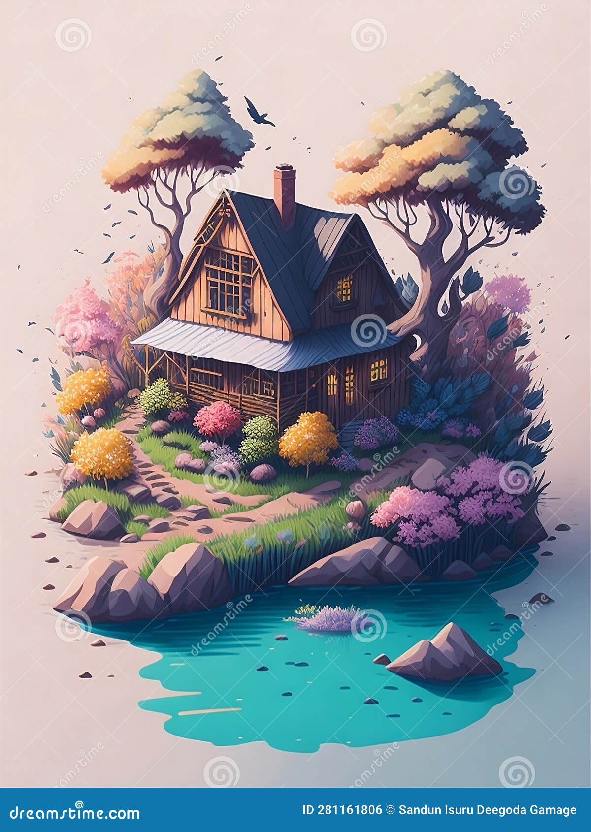 Small House Near a River Made by Genarative Ai Stock Illustration ...