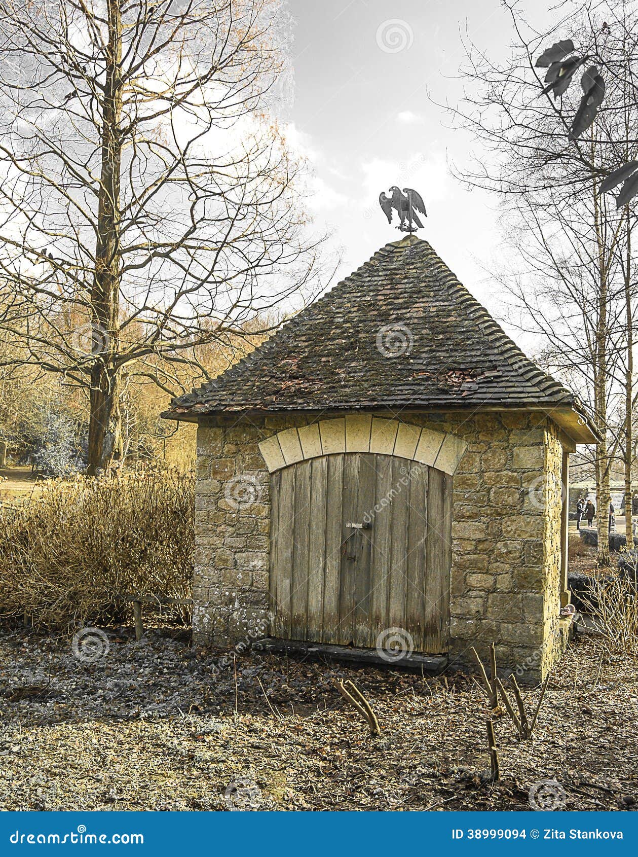 Small House with a Raven on Top. Stock Photo - Image of building ...