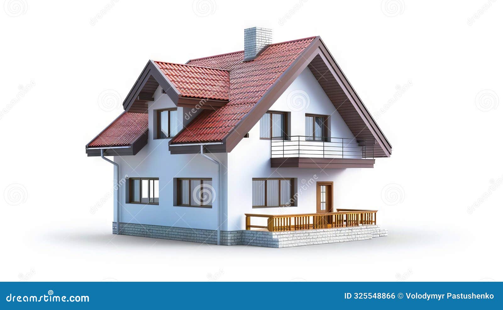 A Small House with a Red Roof and Balcony Stock Photo - Image of roof ...