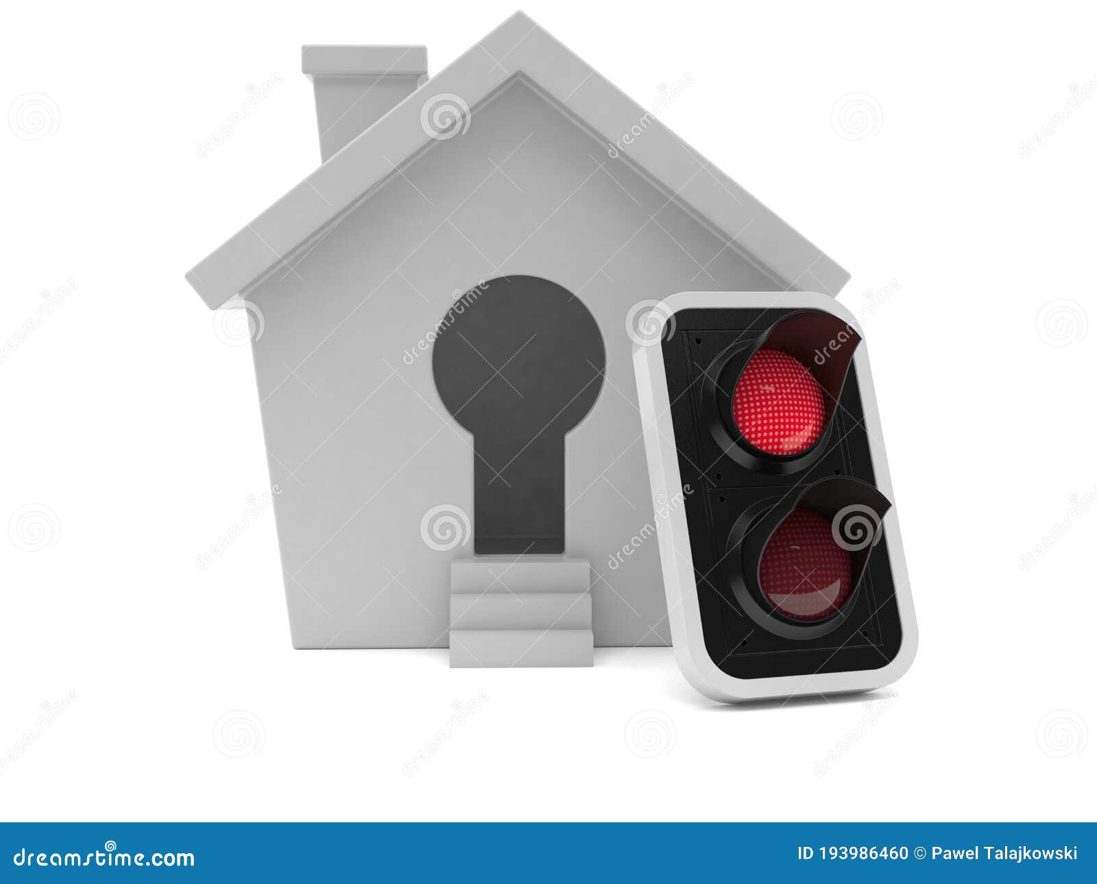 Small House with Red Traffic Light Stock Illustration - Illustration of ...