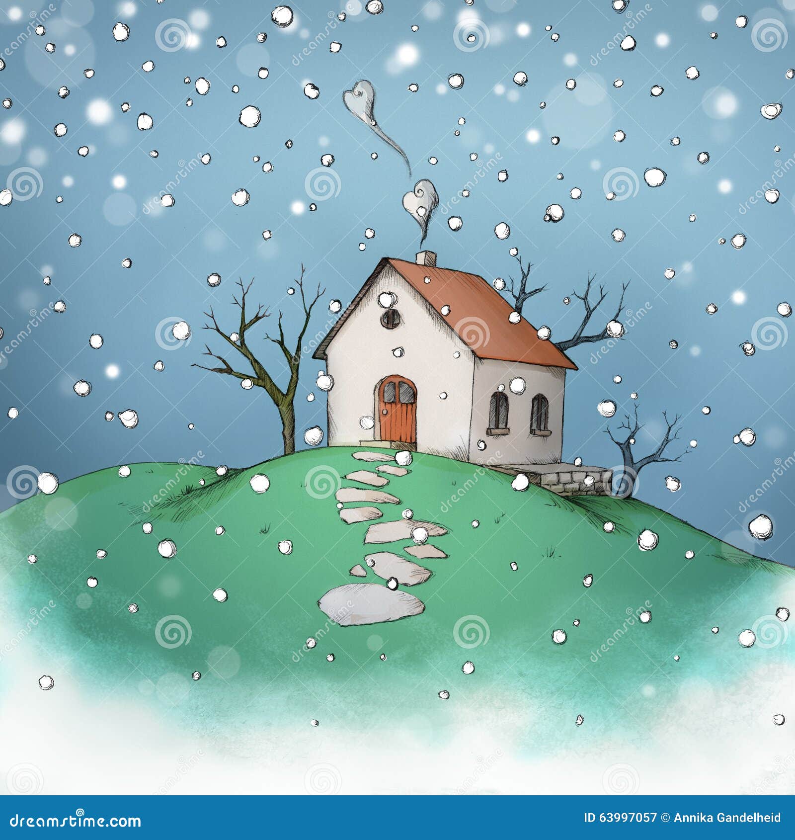 Small house in snowdrift stock illustration. Illustration of hill ...