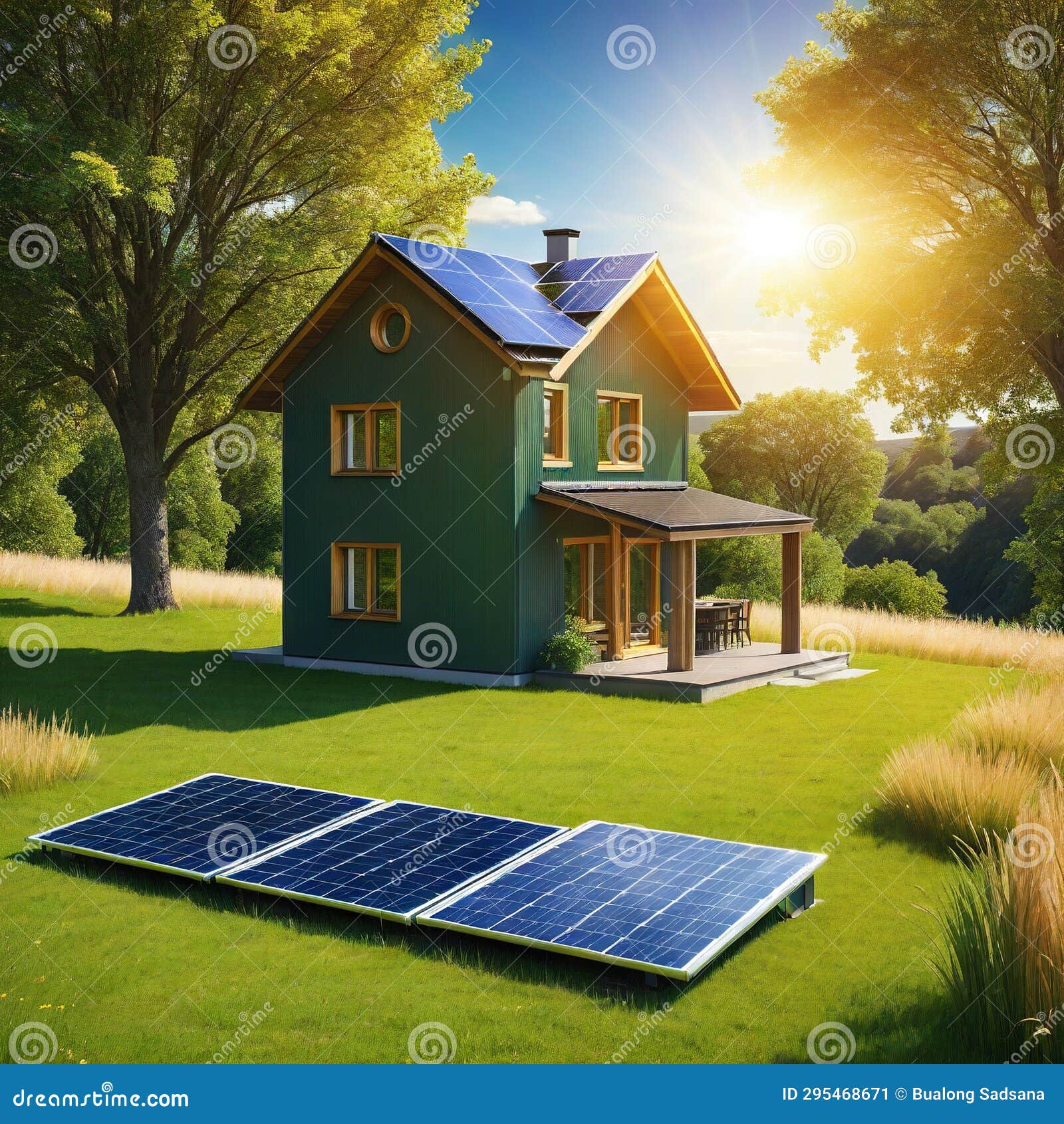 A Small House with a Solar Panel on the Tiny Stock Illustration ...