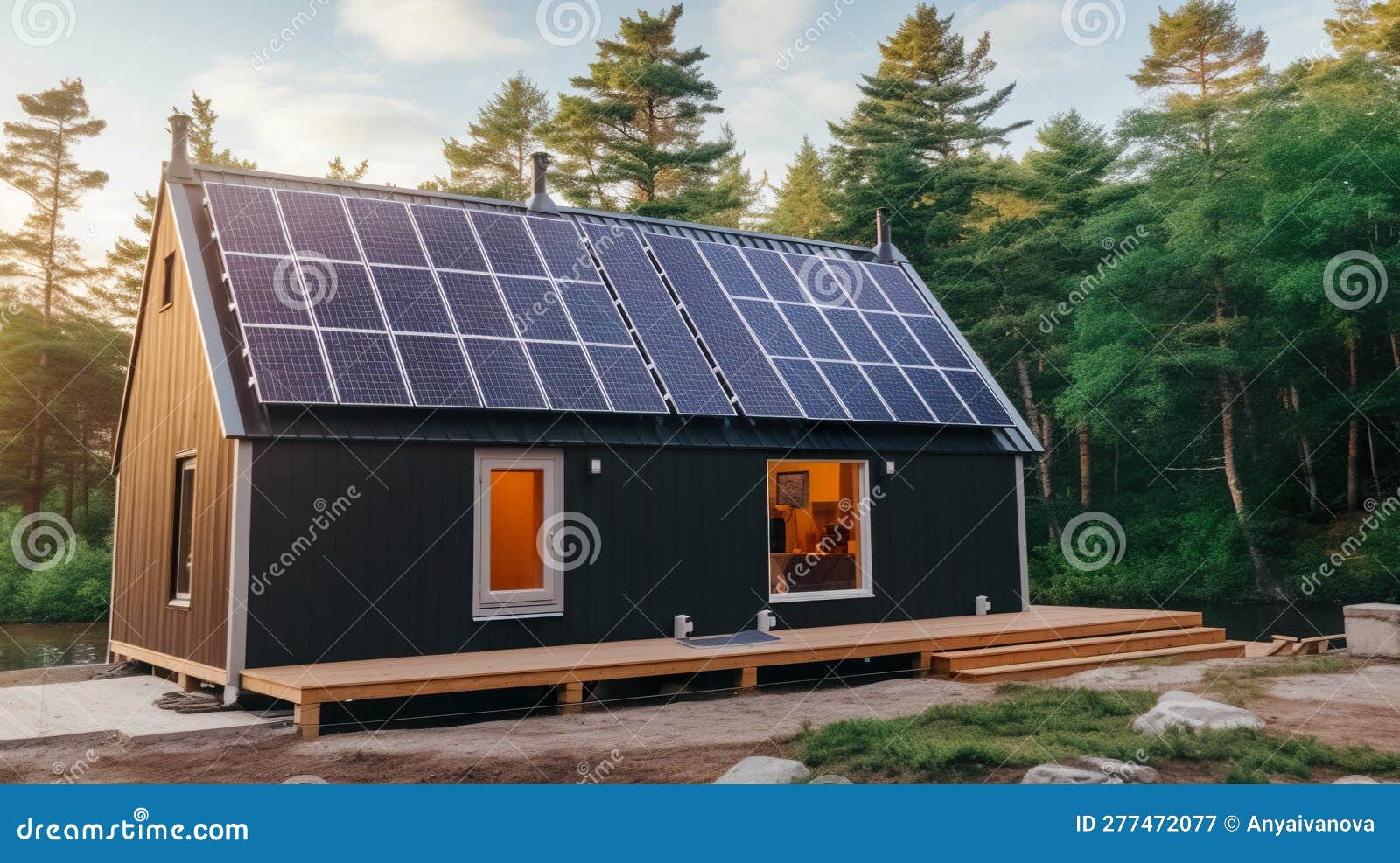 A Small House with Solar Panels on the Roof. Generative AI Image. Stock ...