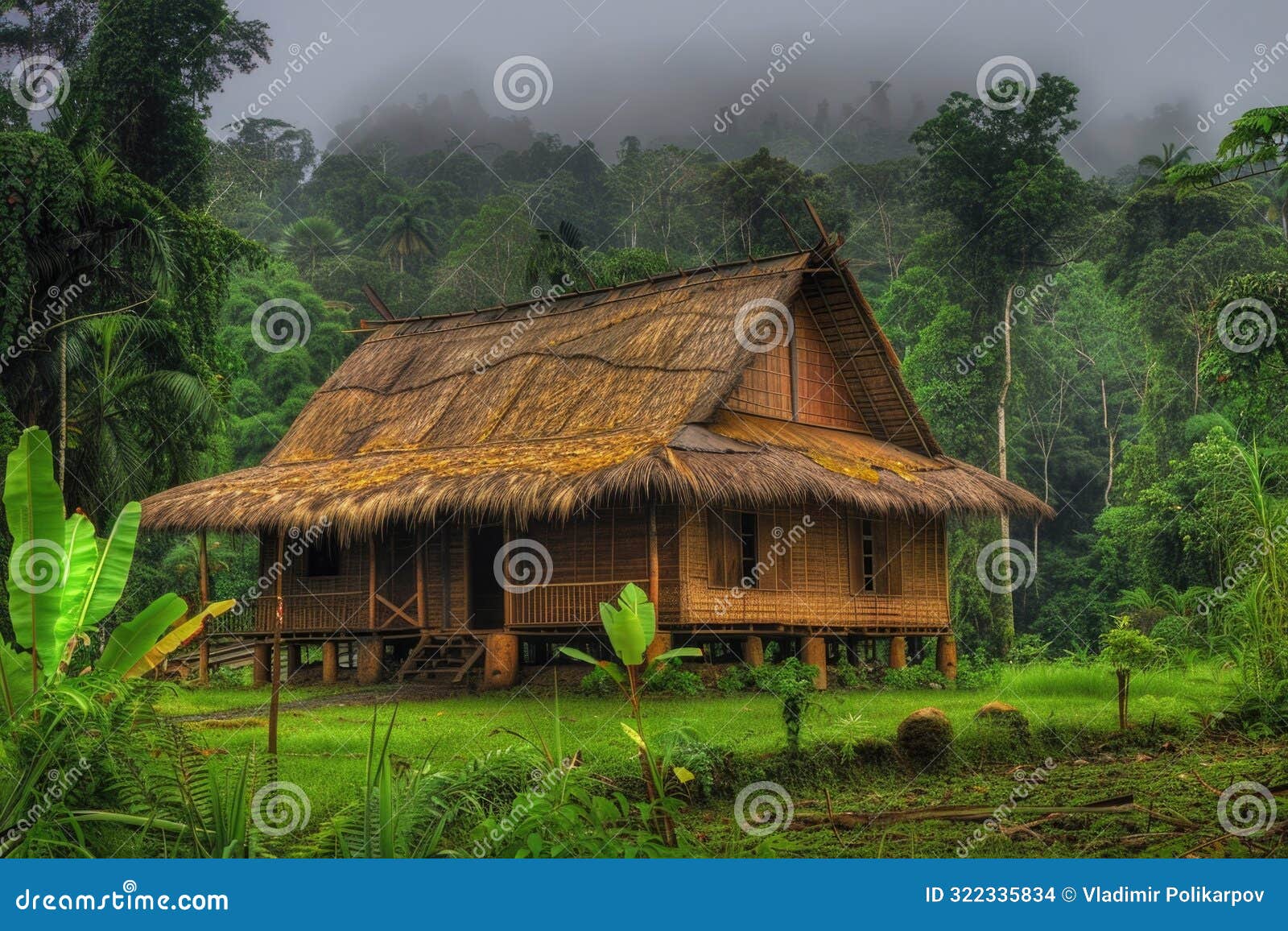 A Small House Surrounded by Trees in a Dense Forest Stock Photo - Image ...