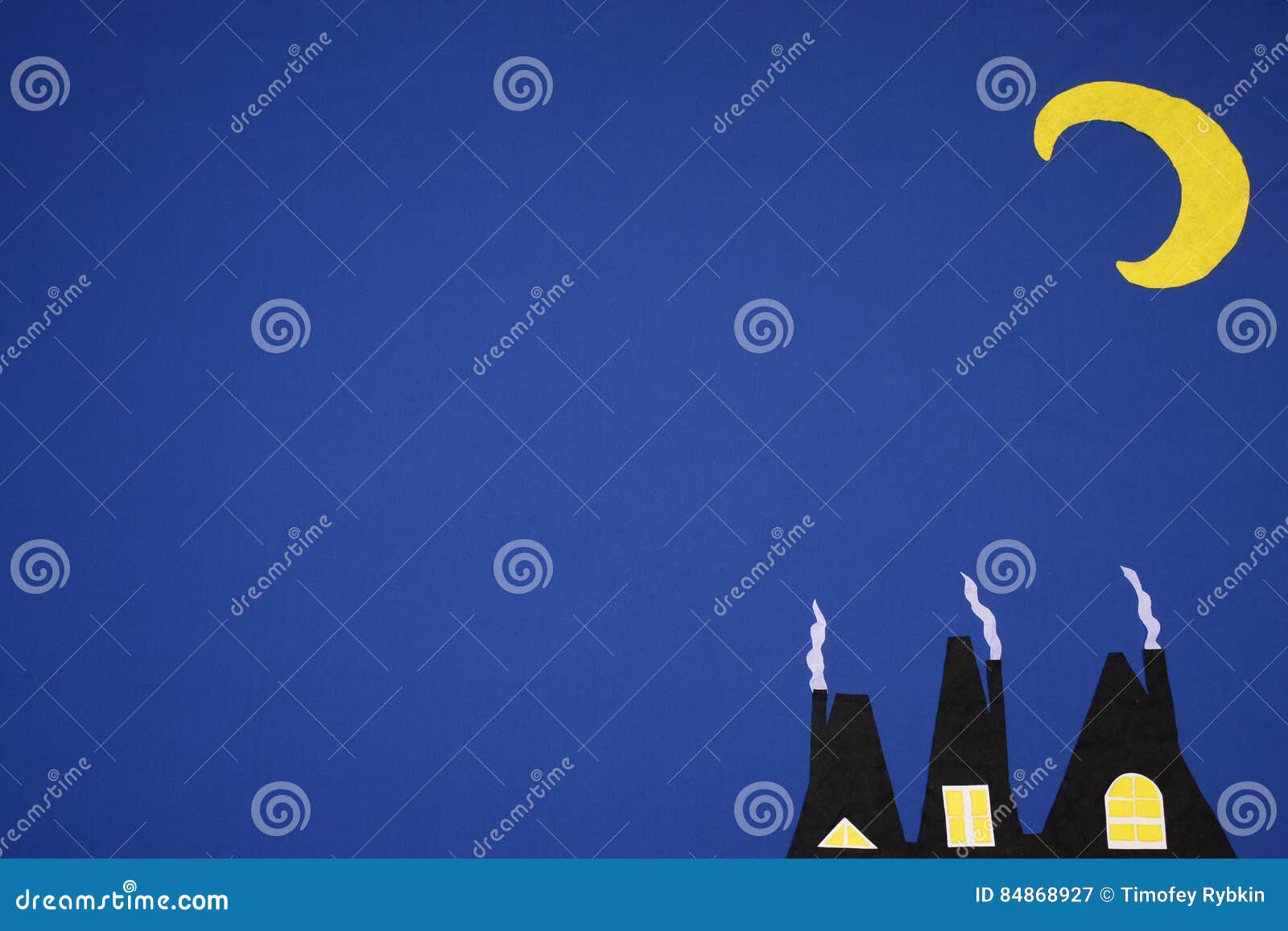Small Houses on the Background of the Moon Stock Illustration ...