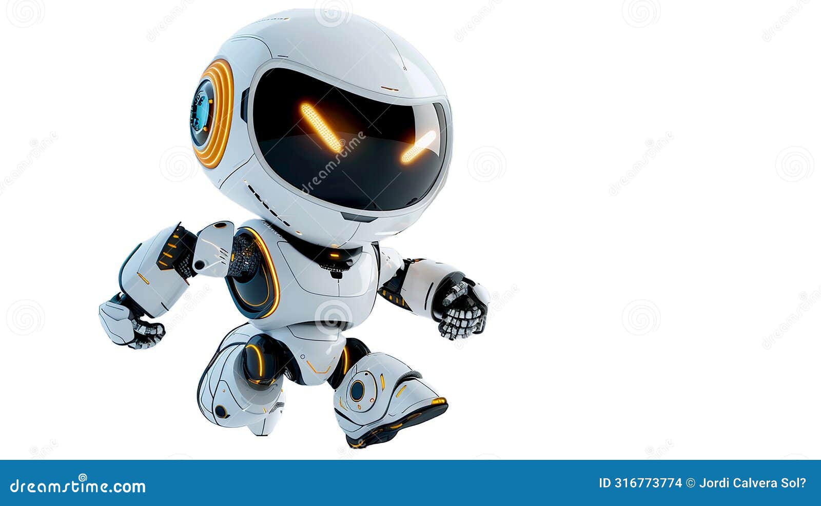Small Humanoid Assistant Robot Running or Jumping on a Transparent ...
