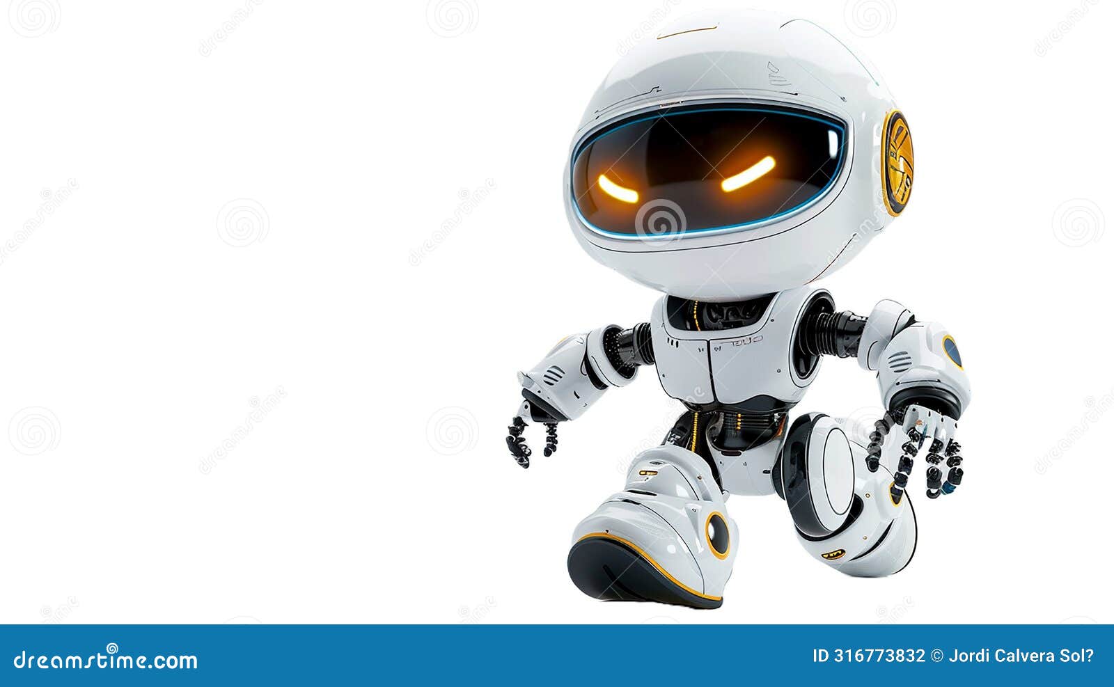 Small Humanoid Assistant Robot Running or Jumping on a Transparent ...